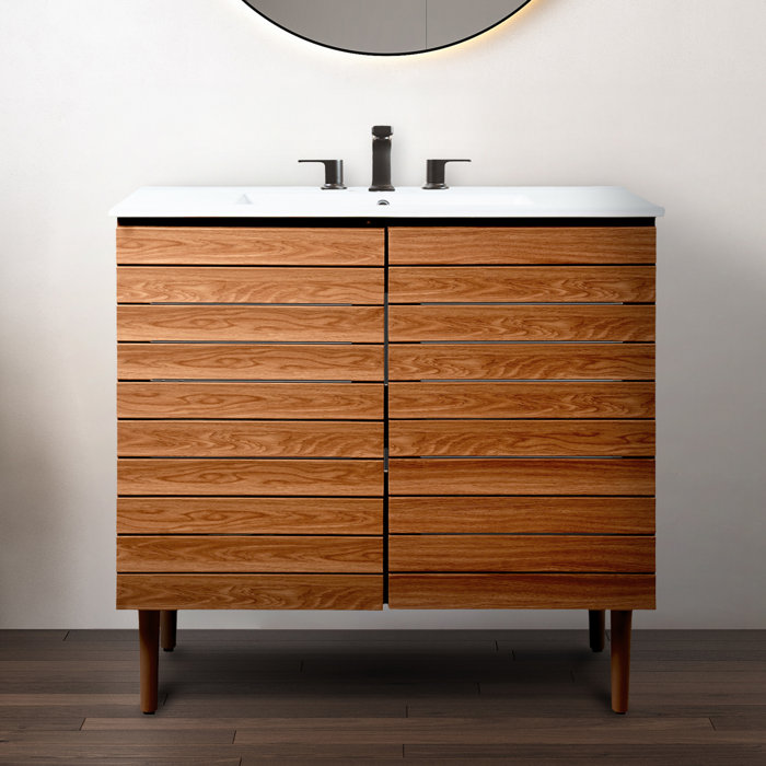 Jonathan Y Aubert 36" Slat Modern Farmhouse 2-Shelf Bath Vanity Cabinet ...