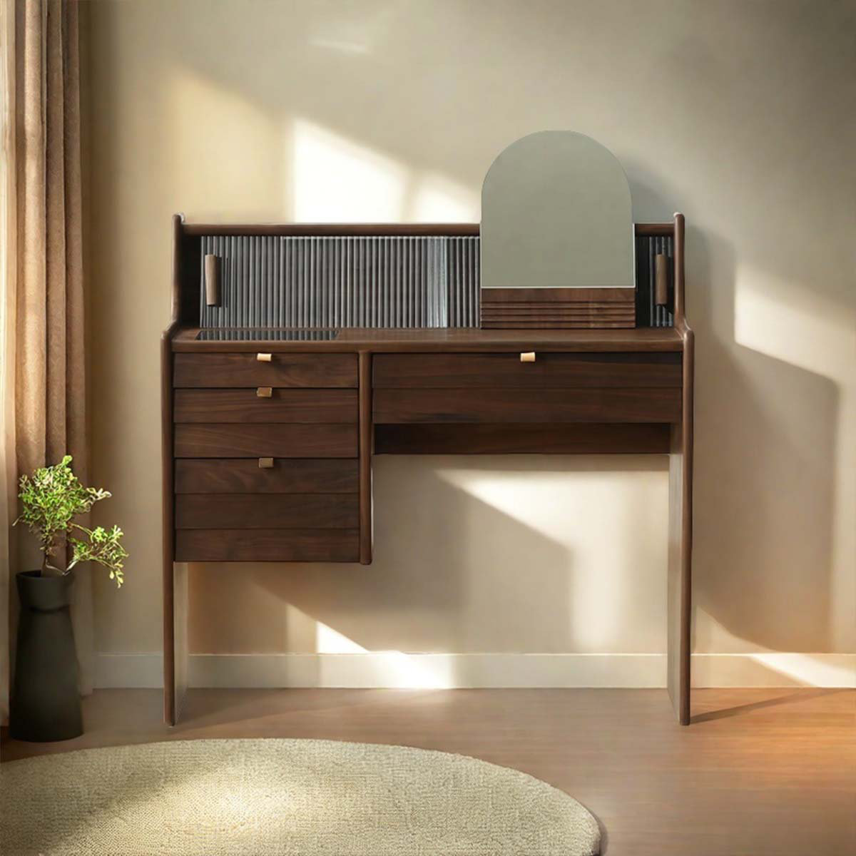 Red Barrel Studio® Retro Compact Solid Wood Vanity Table for Small ...