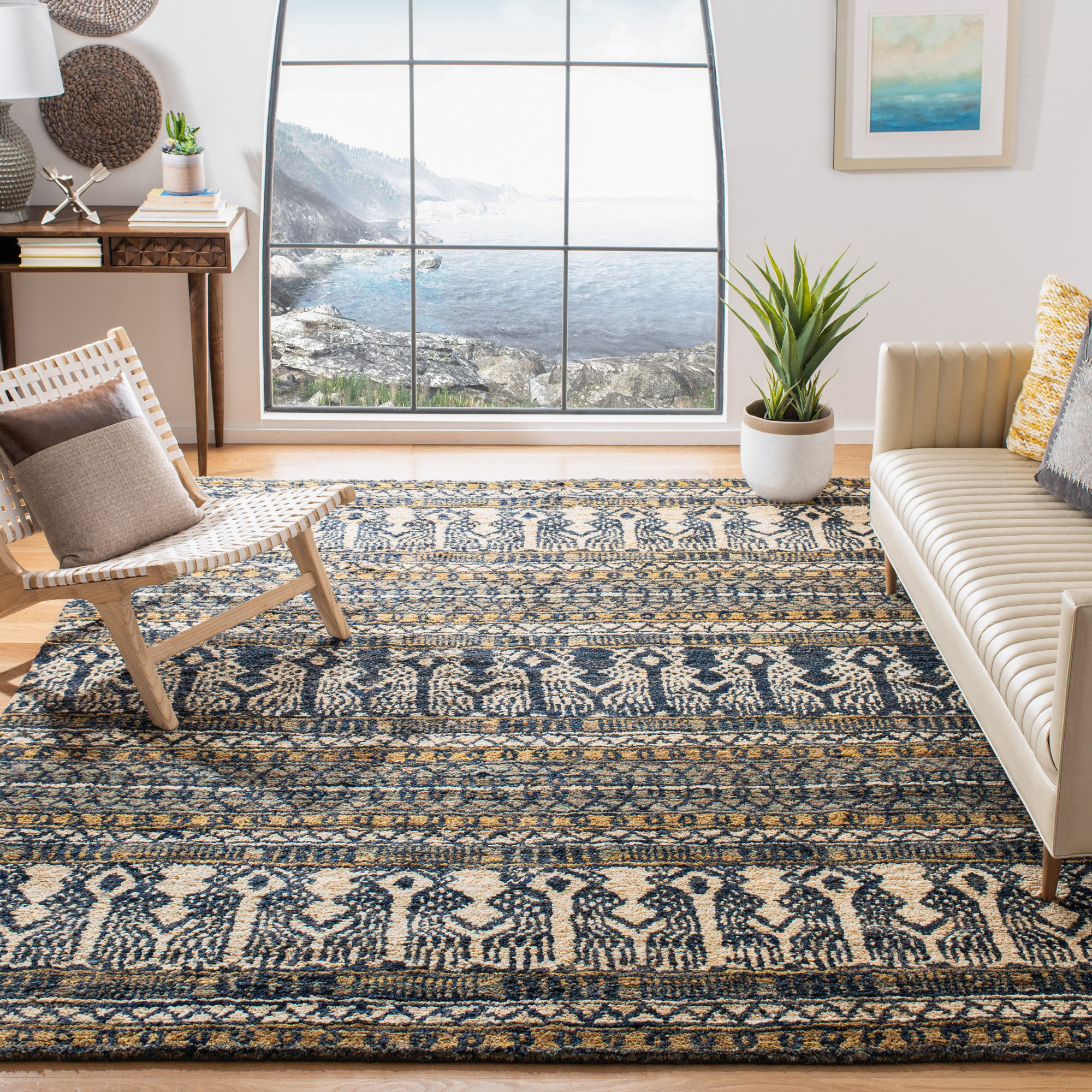 Langley Street® Ferrera Ikat Hand-Knotted Jute/Sisal Beige Area Rug ...