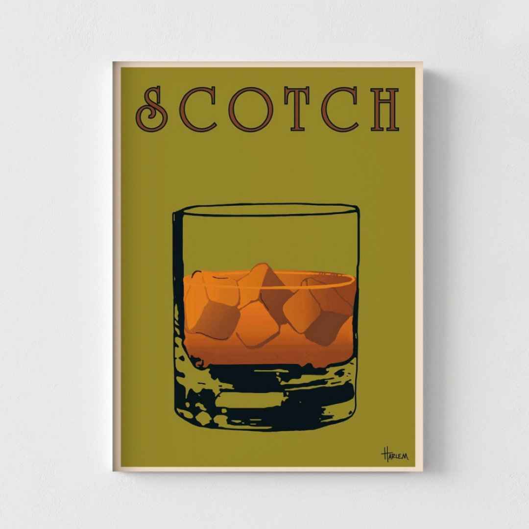 WeFrameArt Vintage Scotch Poster Print, Framed Whiskey Wall Art, Man ...