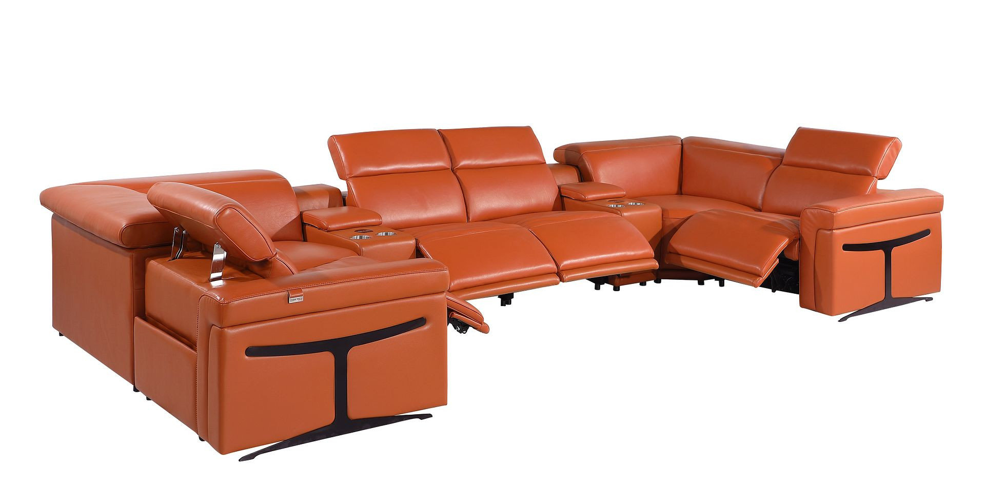 Hokku Designs Camel Italian Leather Power Reclining U Shaped Eight ...