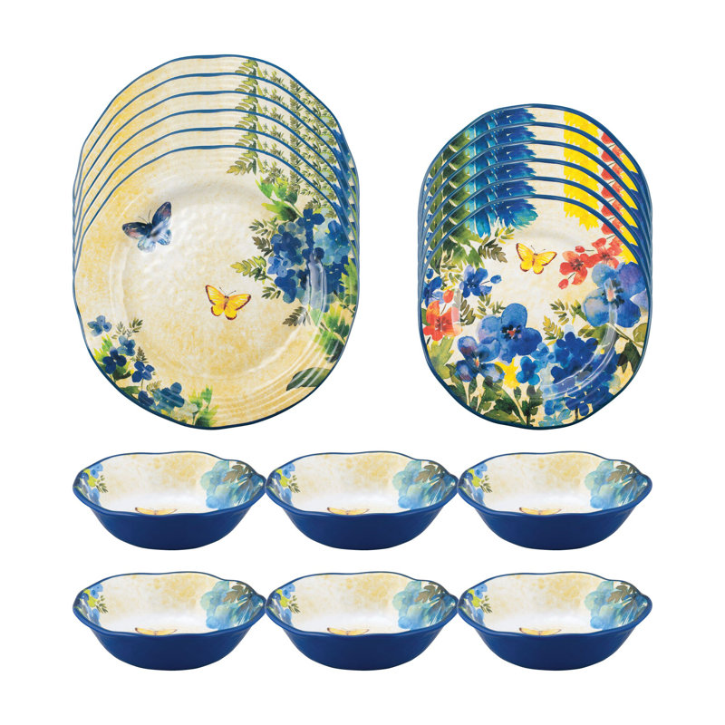Rosalind Wheeler Butterfly Floral 18 Piece Melamine Dinnerware Set ...