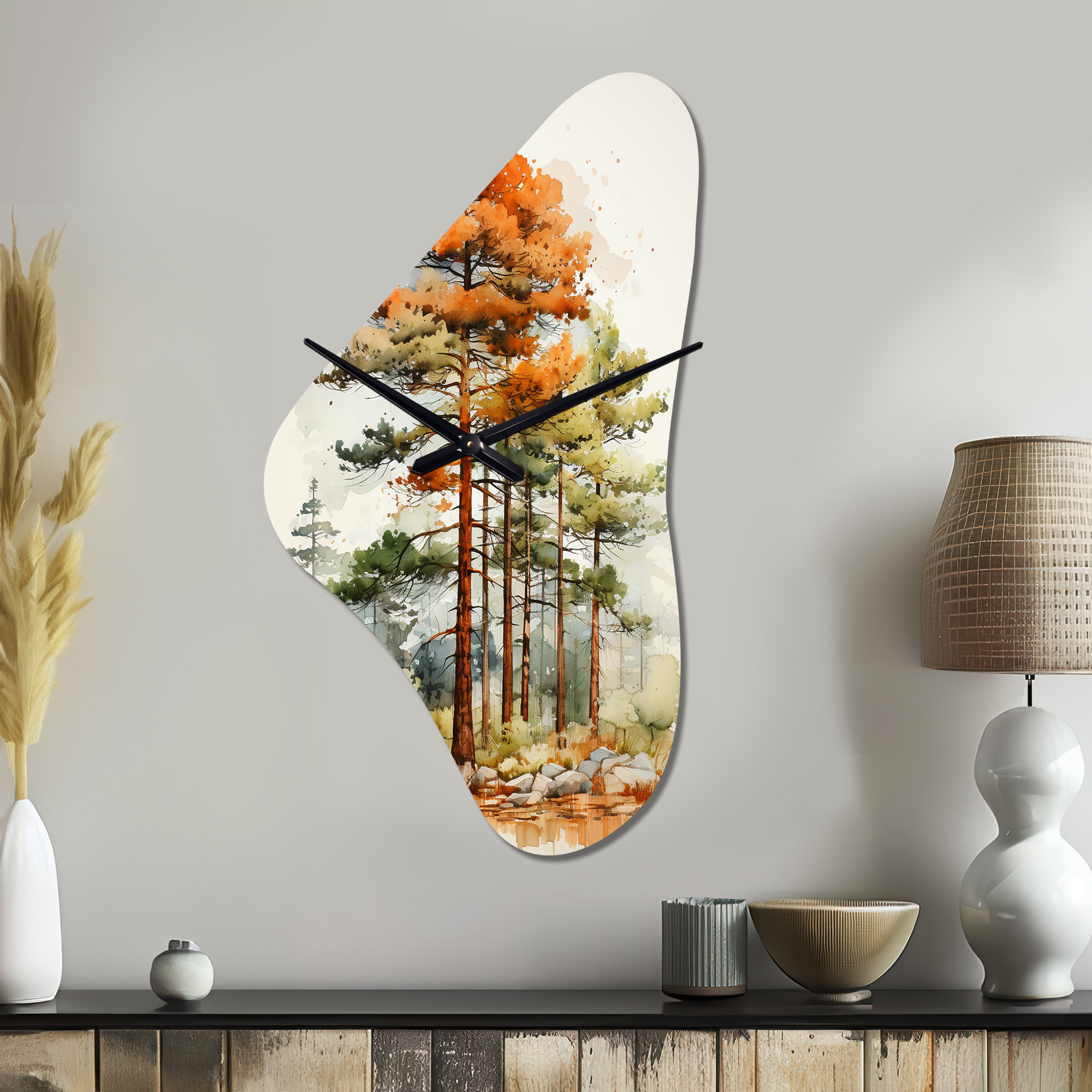 Design Art Pine Tree Majestic Ponderosa II - Boomerang Shape Decorative Green Tree Pine Wall ...