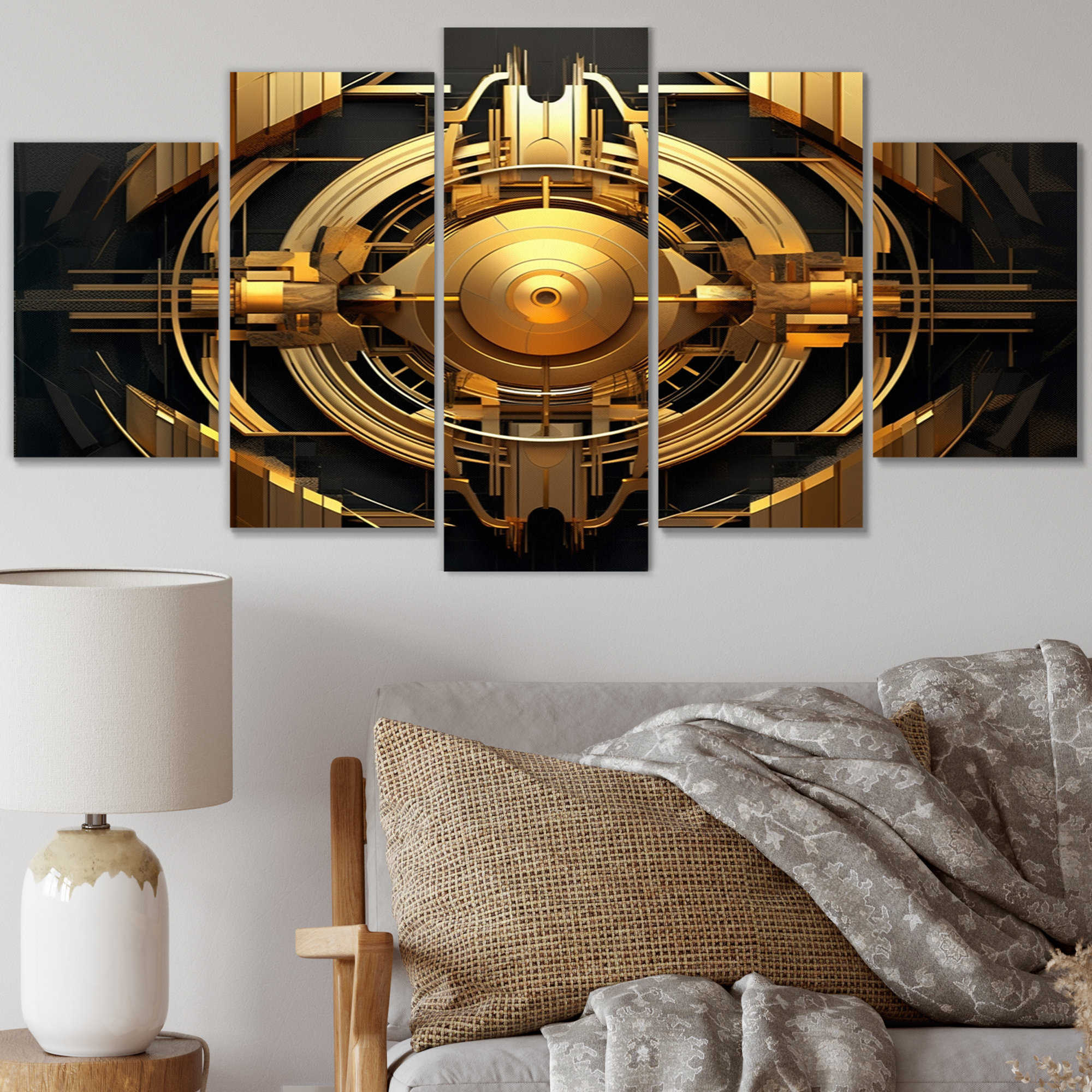 Mercer41 Gold Black Fractal Tide I - Fractals Metal Wall Decor Set ...