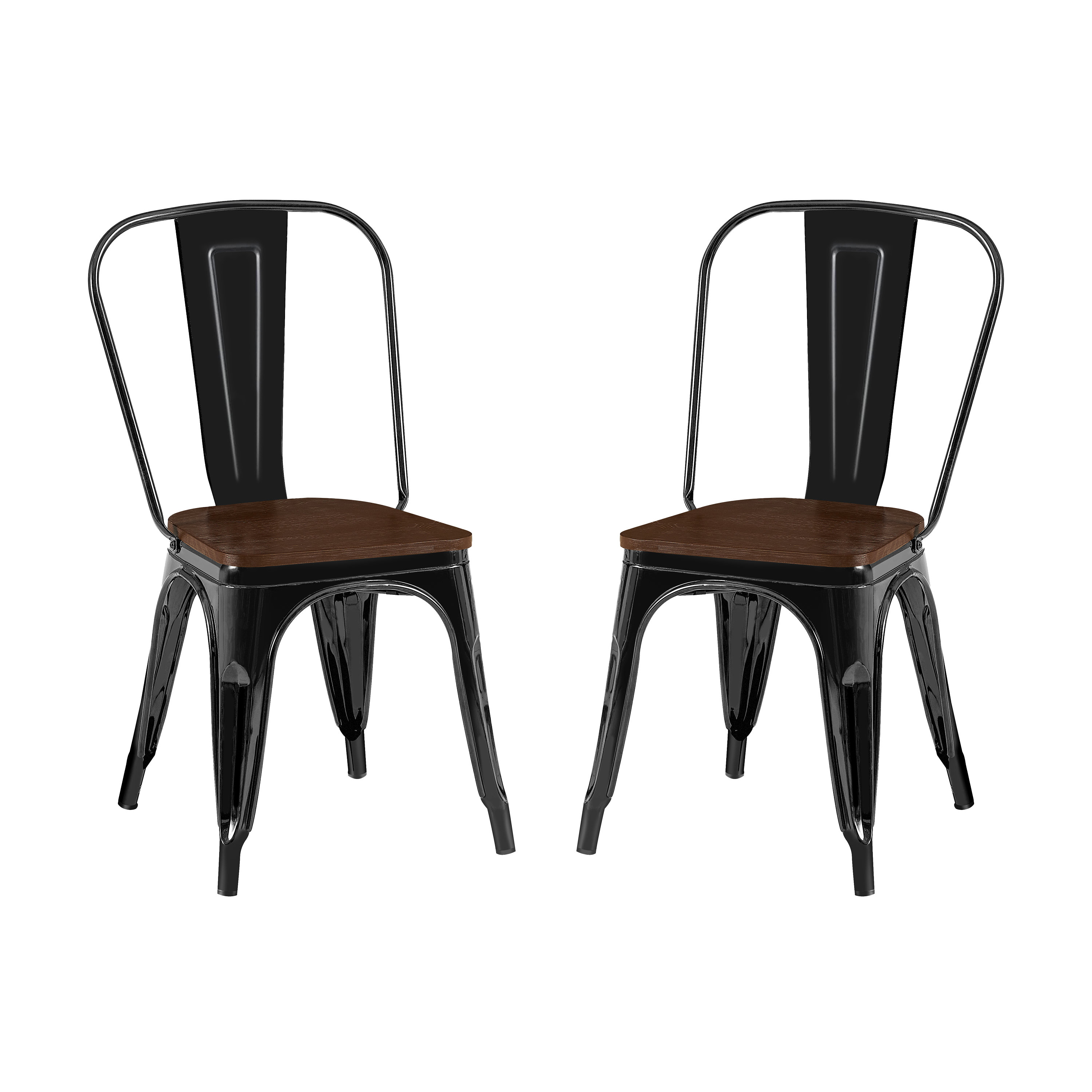 Williston Forge Walnut Wooden Seat Metal Dining Chairs Stackable, Set ...