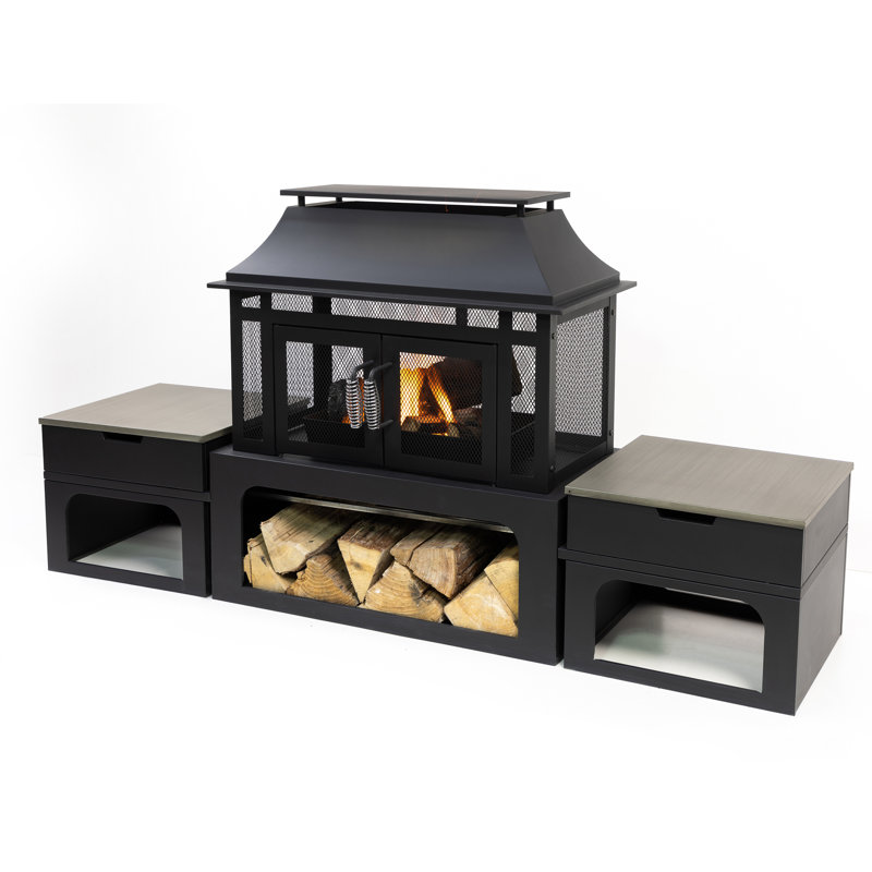 Deko Living 70 Inch Rectangular Outdoor Steel Wood Burning Fireplace ...