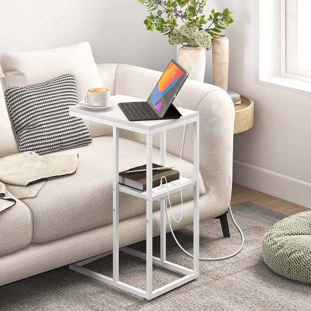 17 Stories C Shaped End Table With Charging Station, Small Side Tables ...