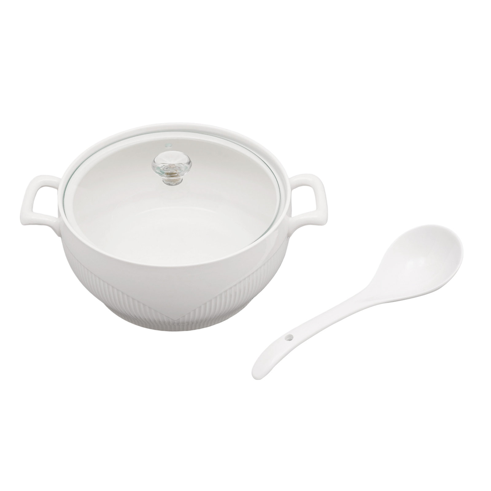 Ebern Designs White Ceramic Serving Soup Tureen with Glass Lid | Wayfair