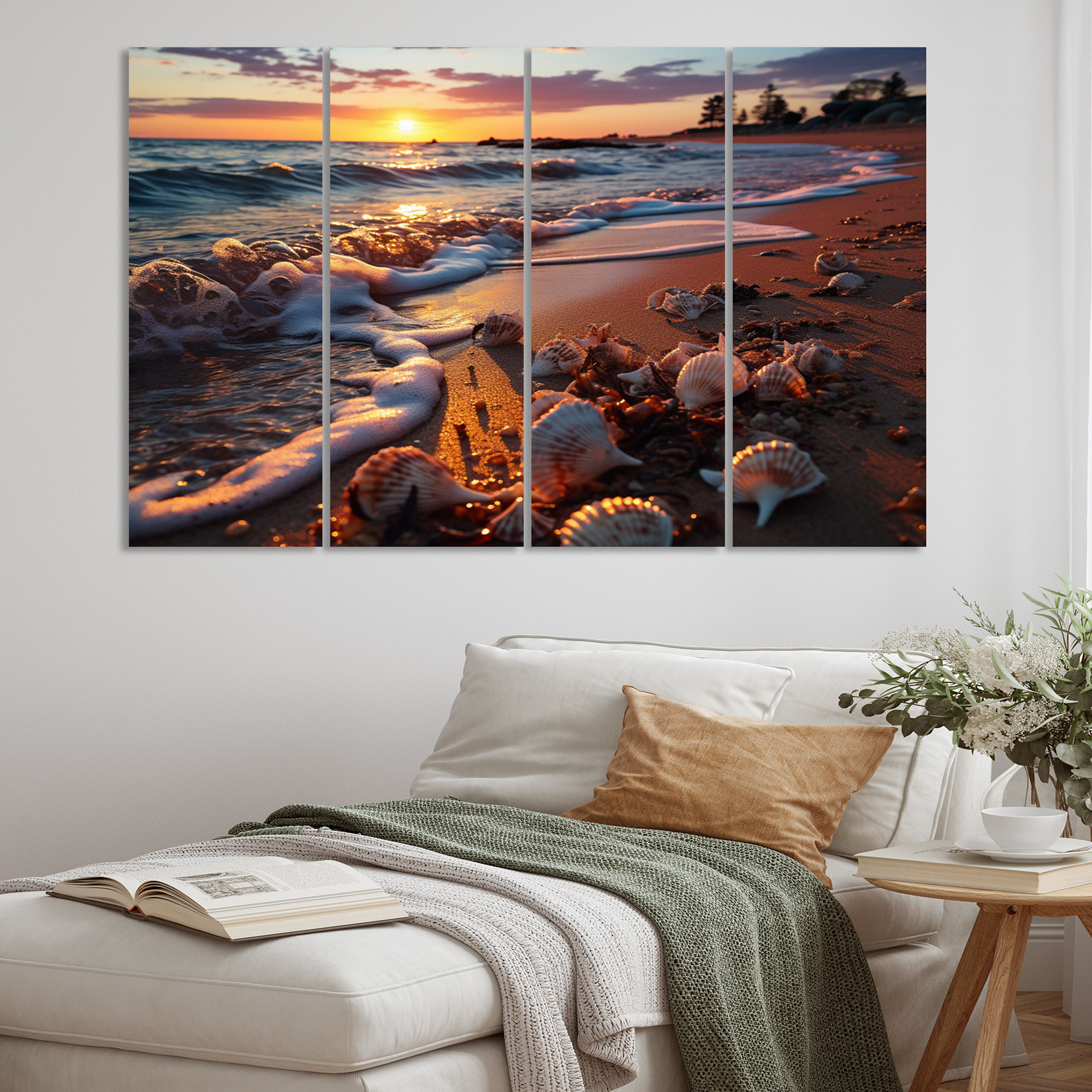 Highland Dunes Sunset At The Beach II On Canvas 4 Pieces Print | Wayfair