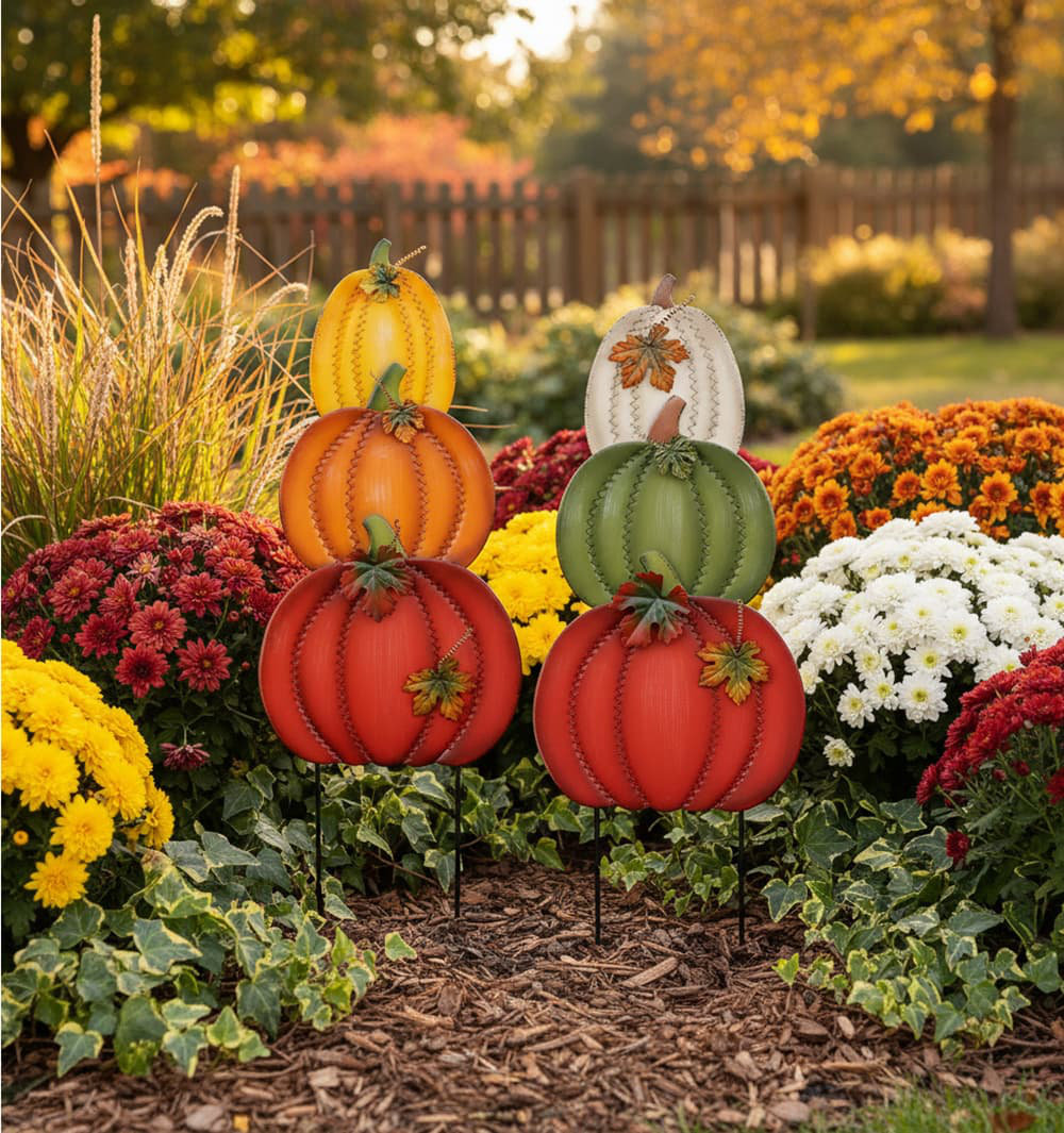 Ophelia & Co. 34" Fall Outdoor Pumpkin Garden Stakes - Decorative Metal ...