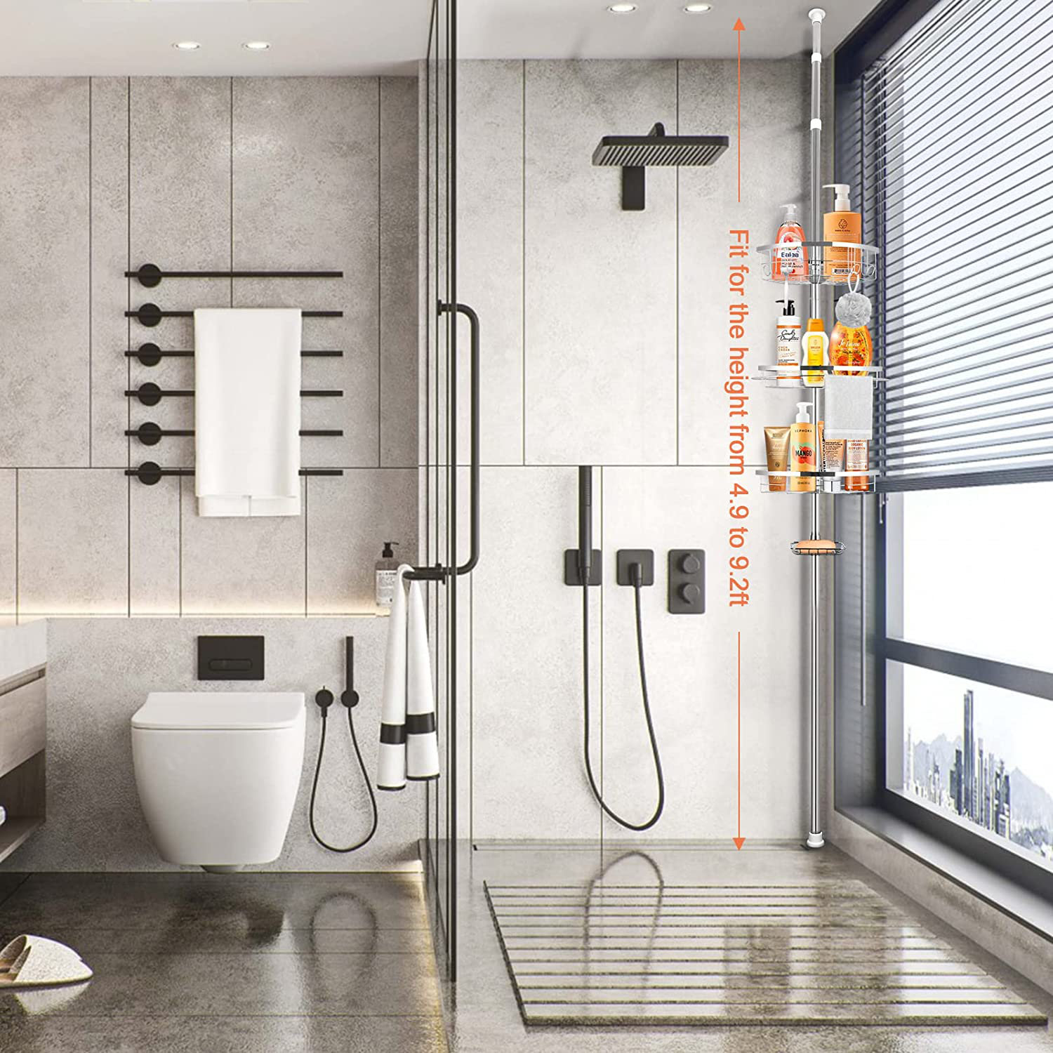 Rebrilliant Corner Shower Caddy Tension Pole, Stainless Steel Bathroom ...