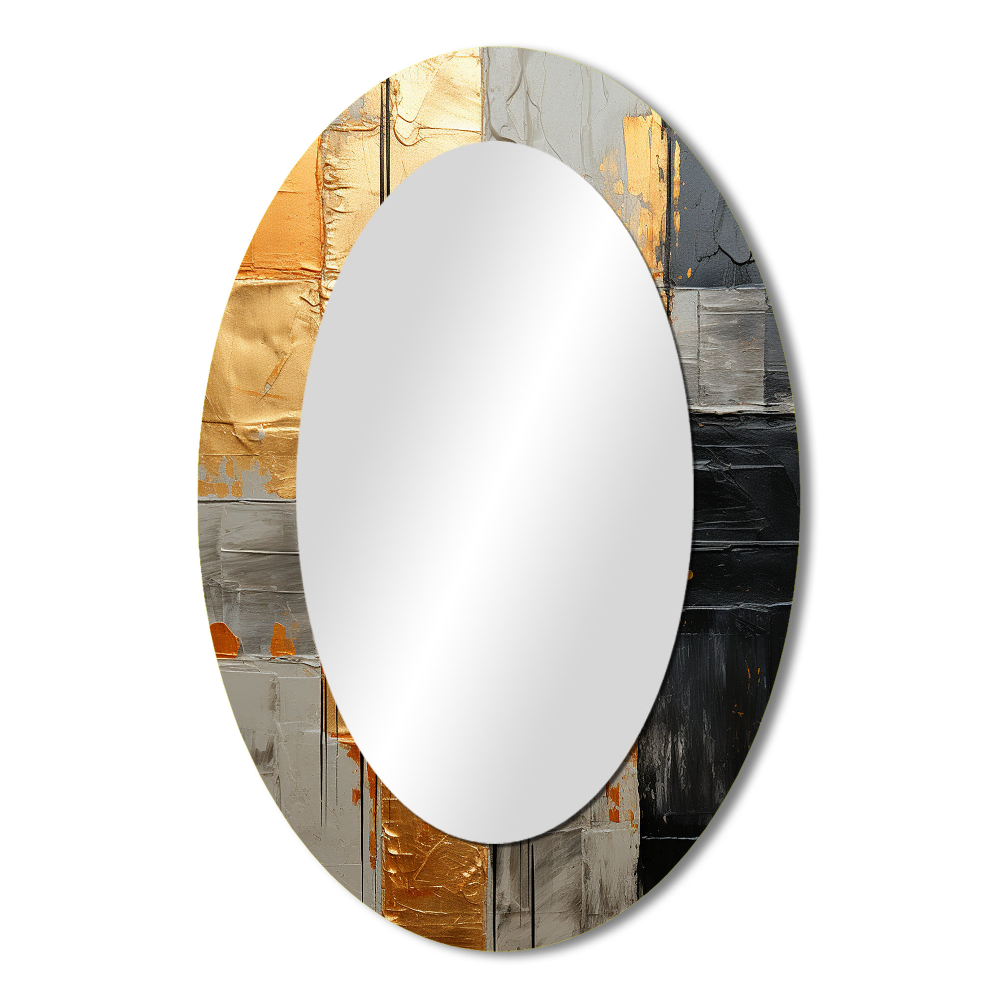 Dakota Fields Gold Grey Gleaming Geometry I - Abstract Oval Decorative ...