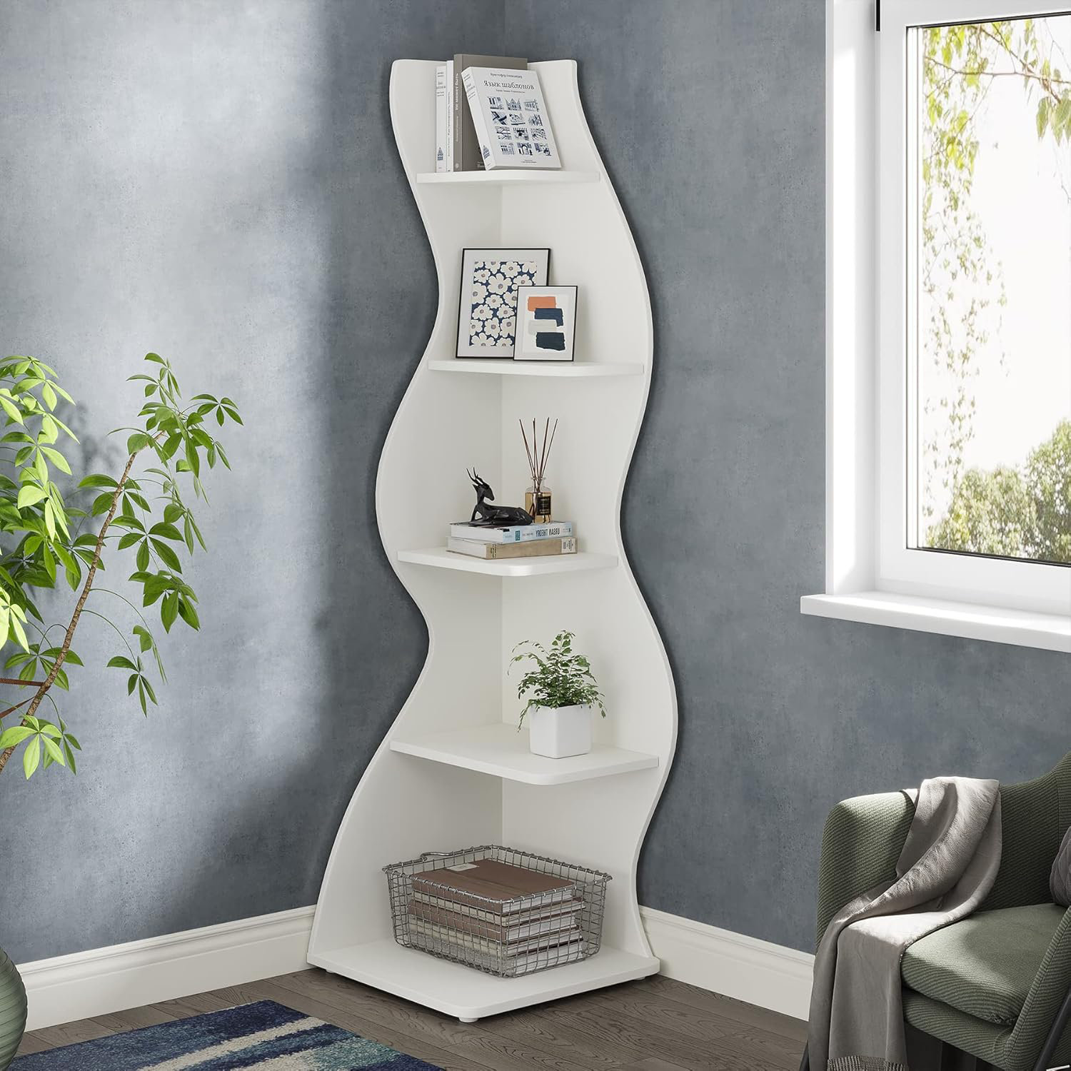 Loon Peak® Modern 5-Tier Wall Corner Bookshelf | Wayfair
