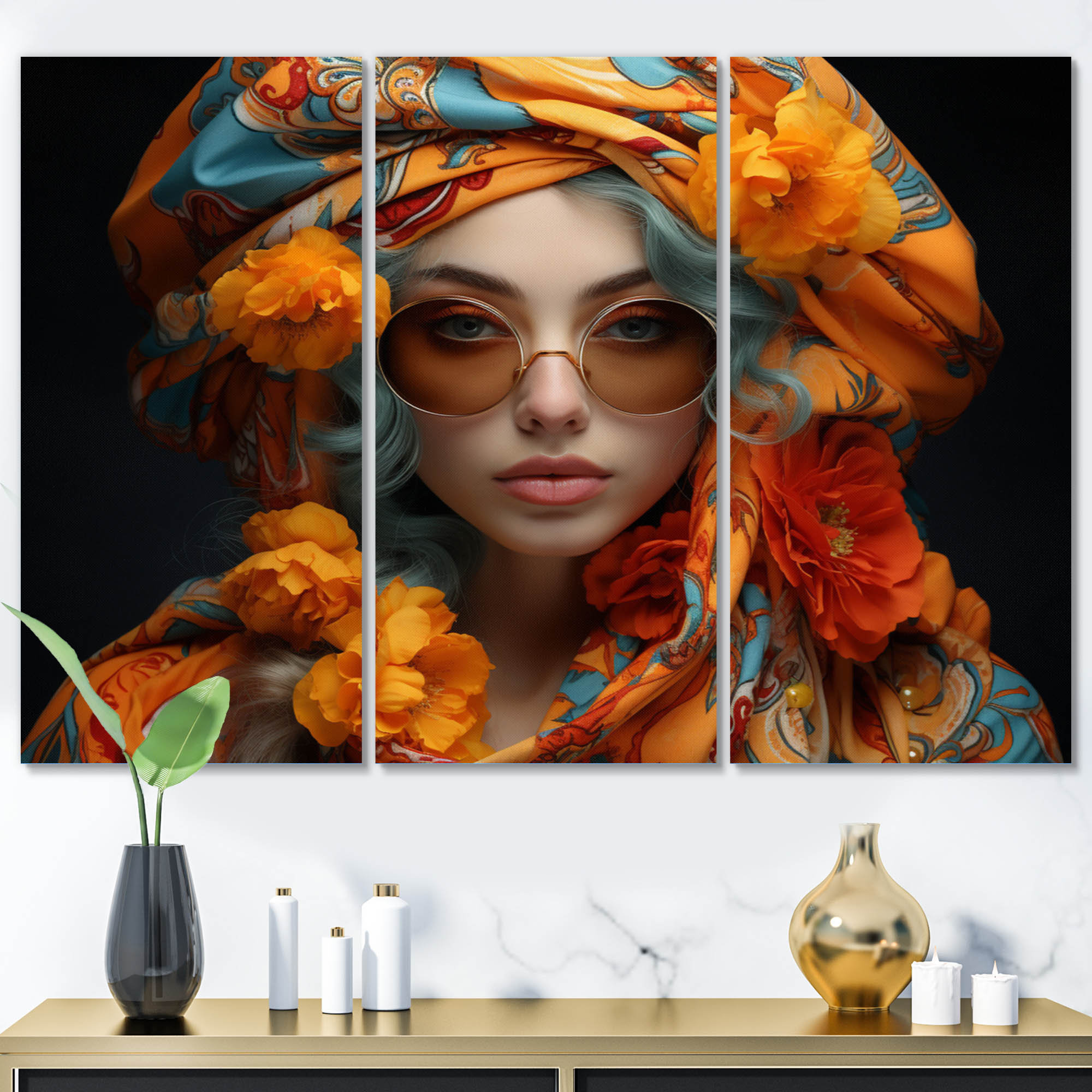 Winston Porter Orange Fashion Women On Canvas 3 Pieces Print | Wayfair