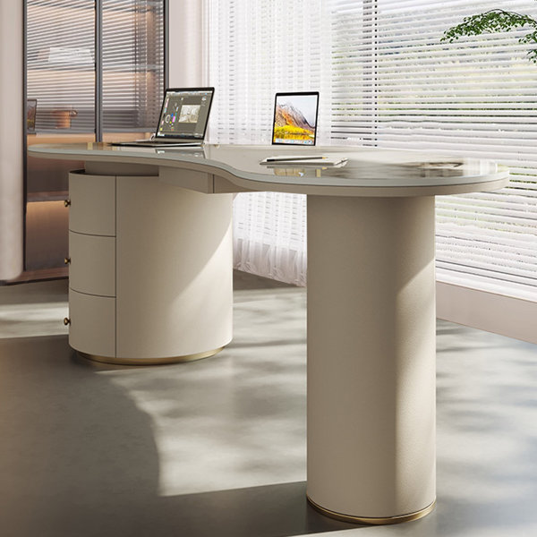 Dwelling Living Beige Free Form Stone with 3 drawers desk | Wayfair
