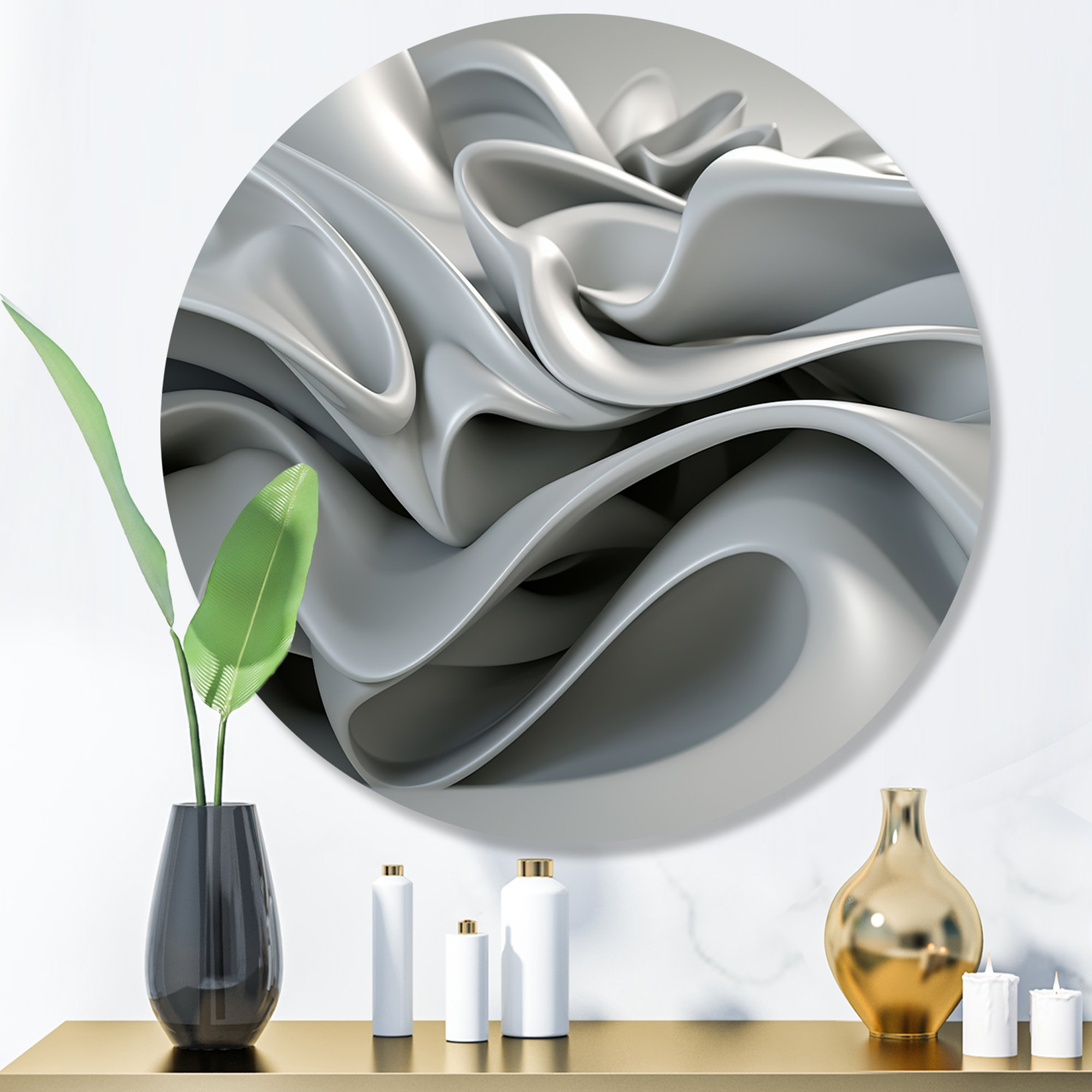 Ivy Bronx Grey Infinite Ripples - Abstract Modern Waves Round Metal ...