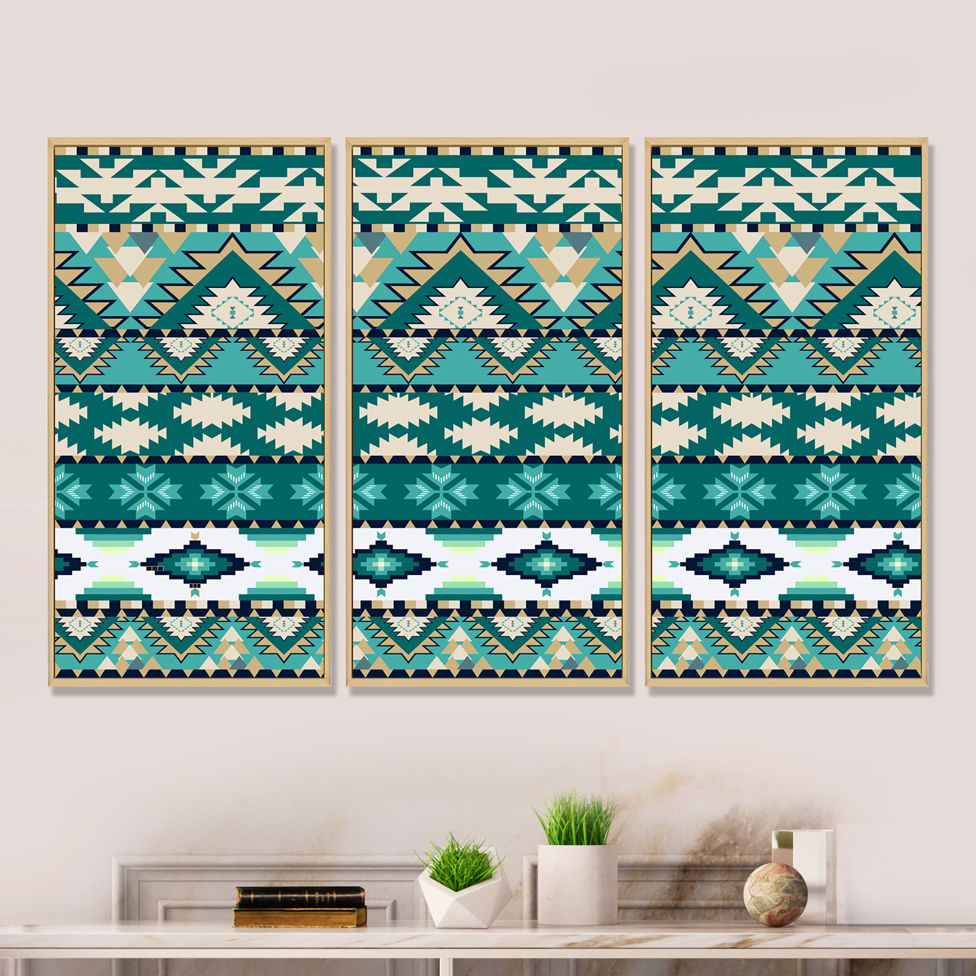 Union Rustic Aztec Geometrics - Modern Framed Canvas Wall Art Set Of 3 ...
