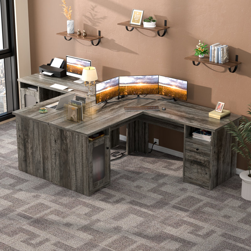 Latitude Run® Detcho 60'' L Shaped Executive Desk with Drawers and ...