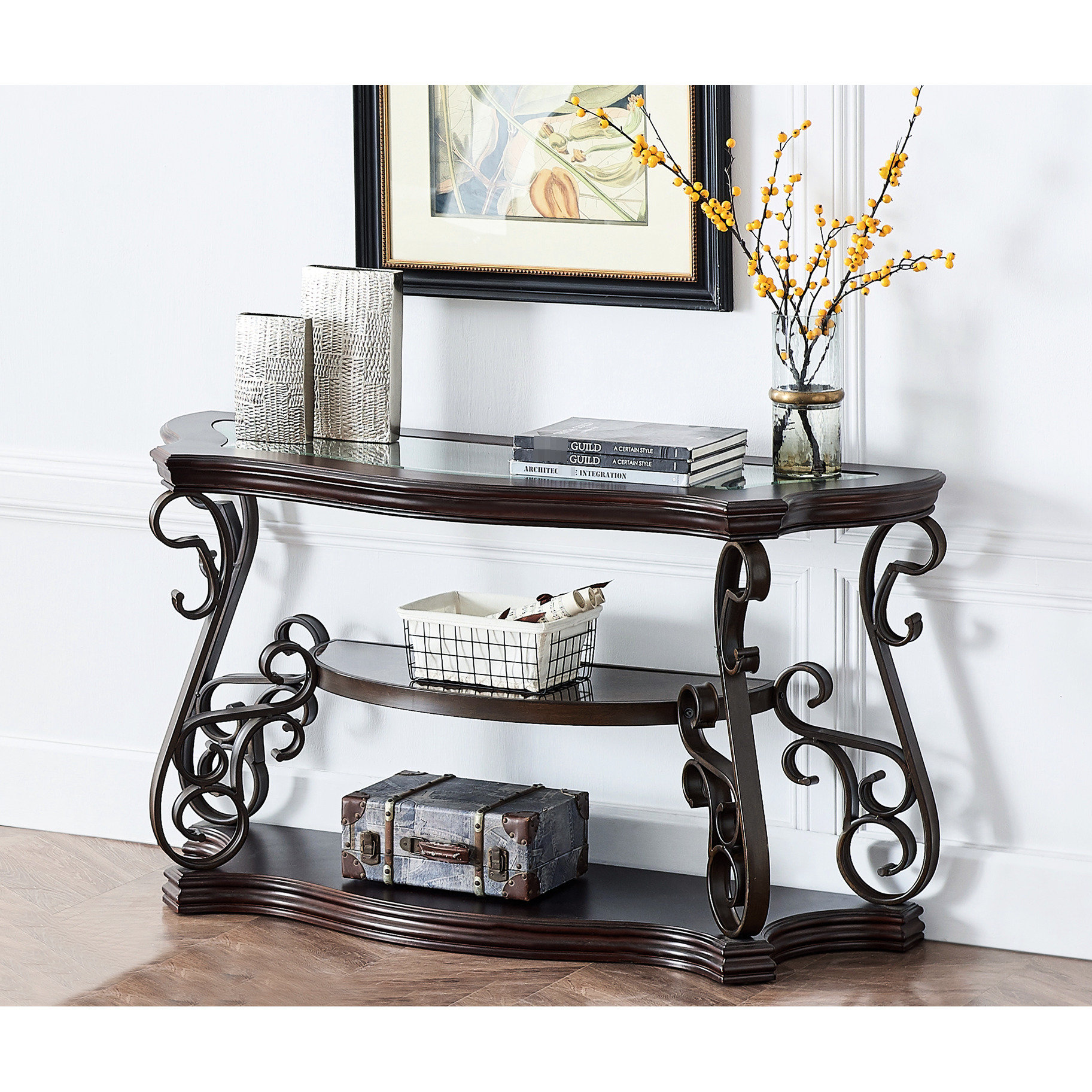 Latitude Run® Splendid Table: Glass Tabletop, W/Marble Paper, Metal Leg ...