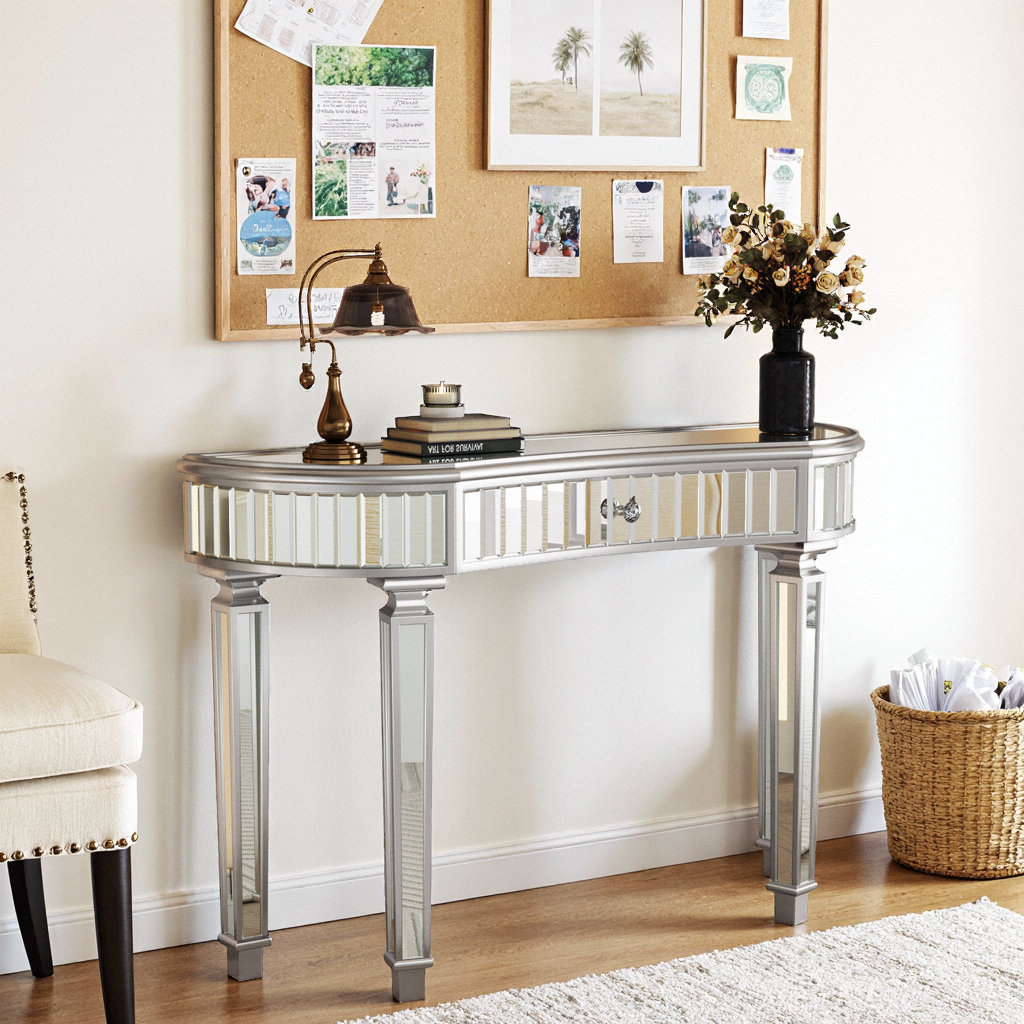 17 Stories 47" Half-Moon Mirrored Console Table with Crystal Knob ...