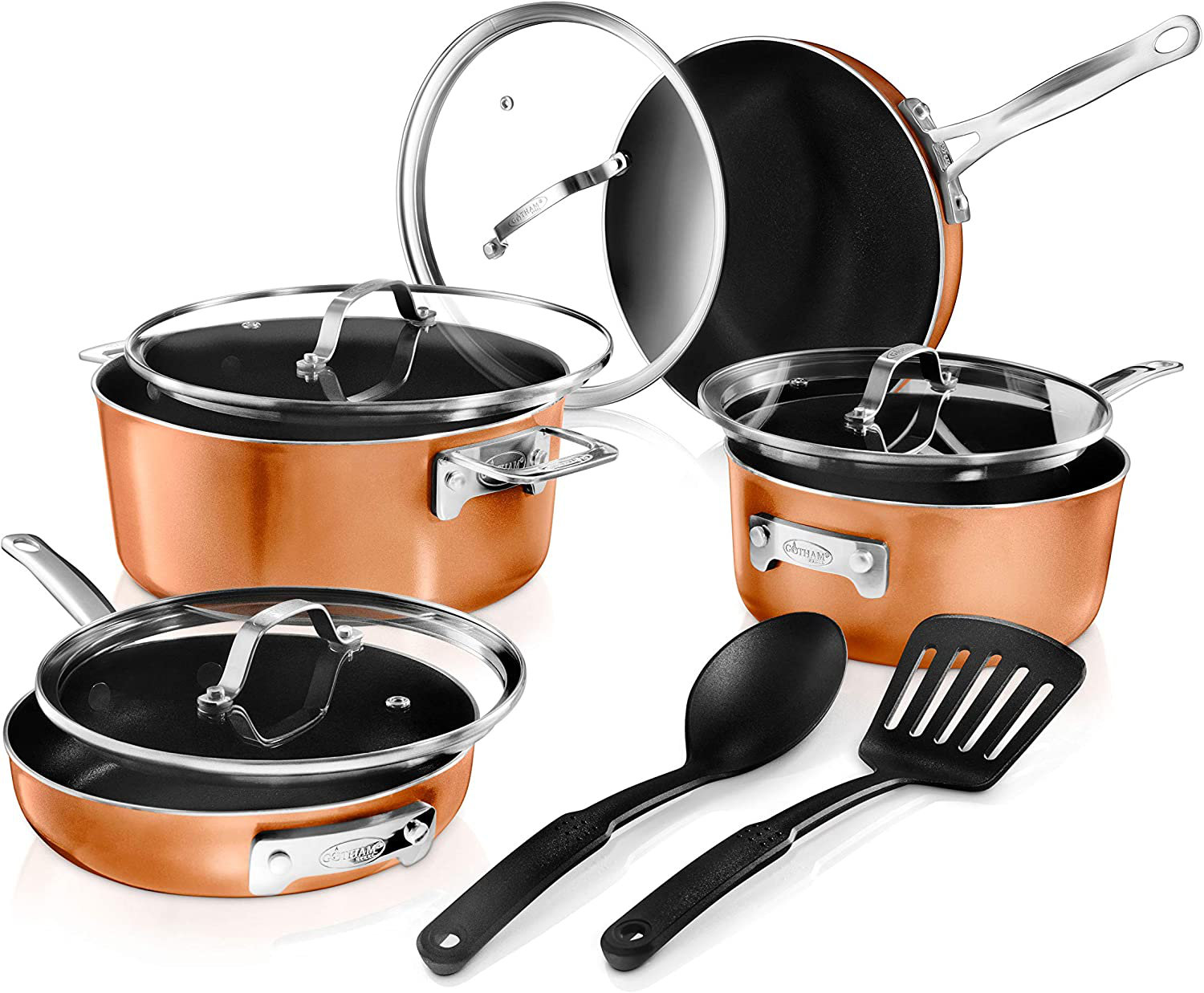 Gotham Steel Copper Cast Textured 8 Piece Cookware Set with 2 Piece ...