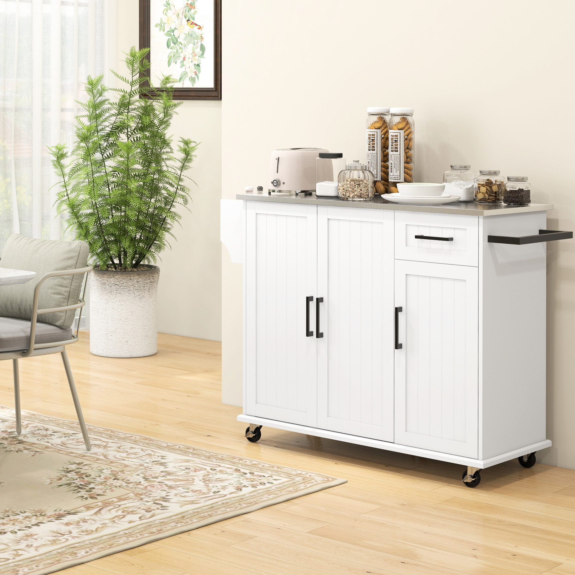 Latitude Run® Portable Kitchen Island With Countertop - White ...