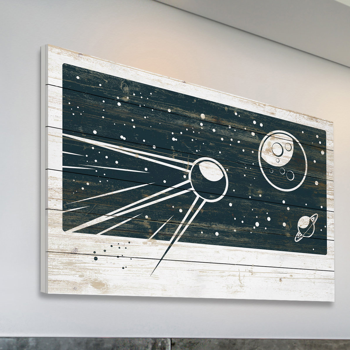 Marmont Hill "Sputnik's Orbit" Print on White Wood | Wayfair