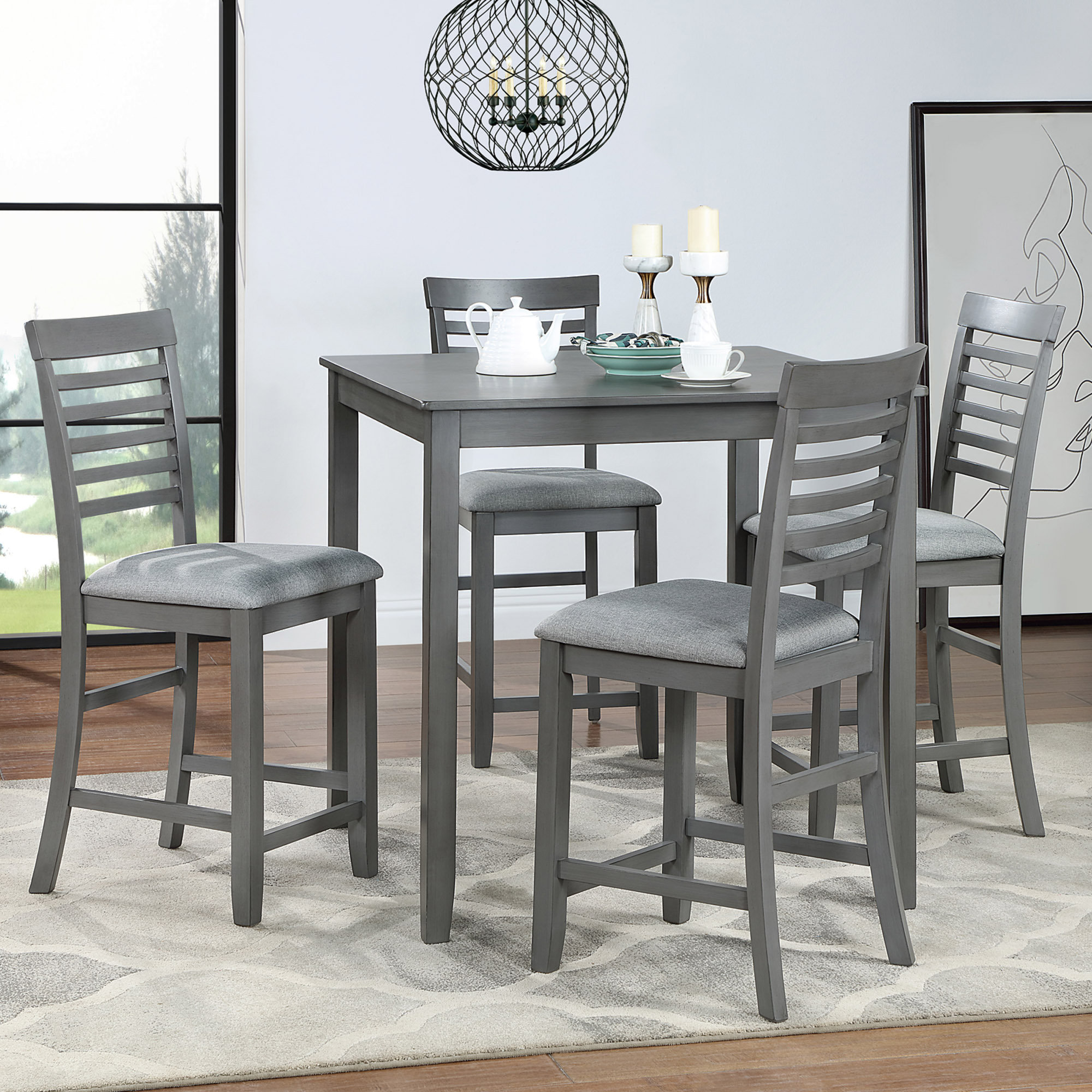 Gracie Oaks 5 Piece Dining Table Set, Wooden Dining Square Table Set ...