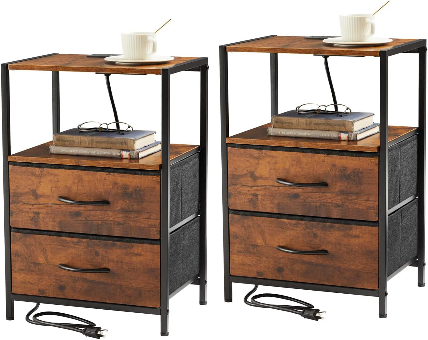 17 Stories 22'' Tall 2 - Drawer Iron Nightstand With Charging Storage ...