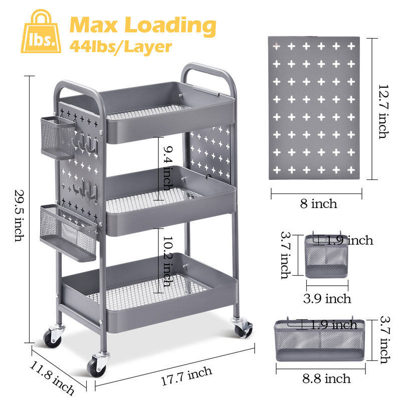 KINGRACK Stainless Steel Utility Cart with Wheels, Metal Rolling Cart ...