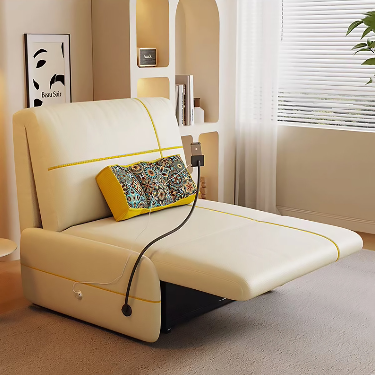 Coxambrey 61.02"Beige Modern Minimalist Cat Scratch Resistant Fabric ...