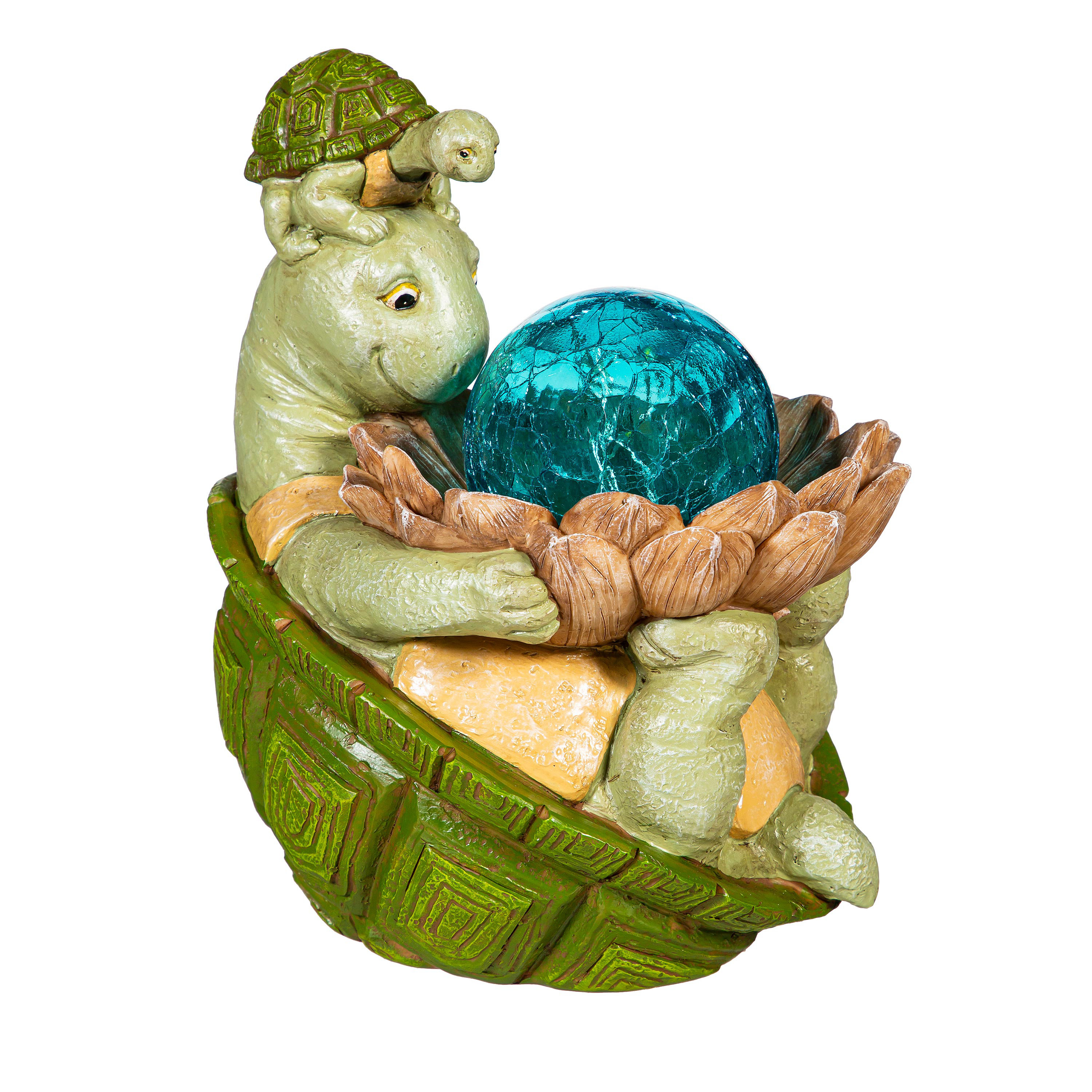 Arlmont & Co. Solar Resin Turtle With Blue Orb Statue, 9"H | Wayfair