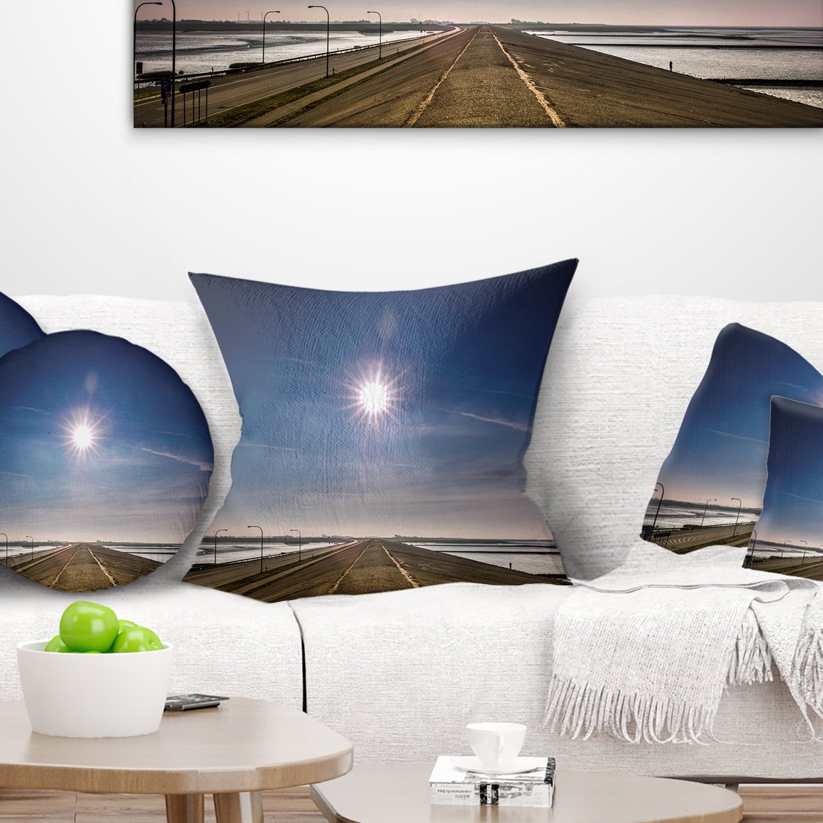 Design Art Landscape Printed Sun in Sky on Dyke Germany Pillow | Wayfair