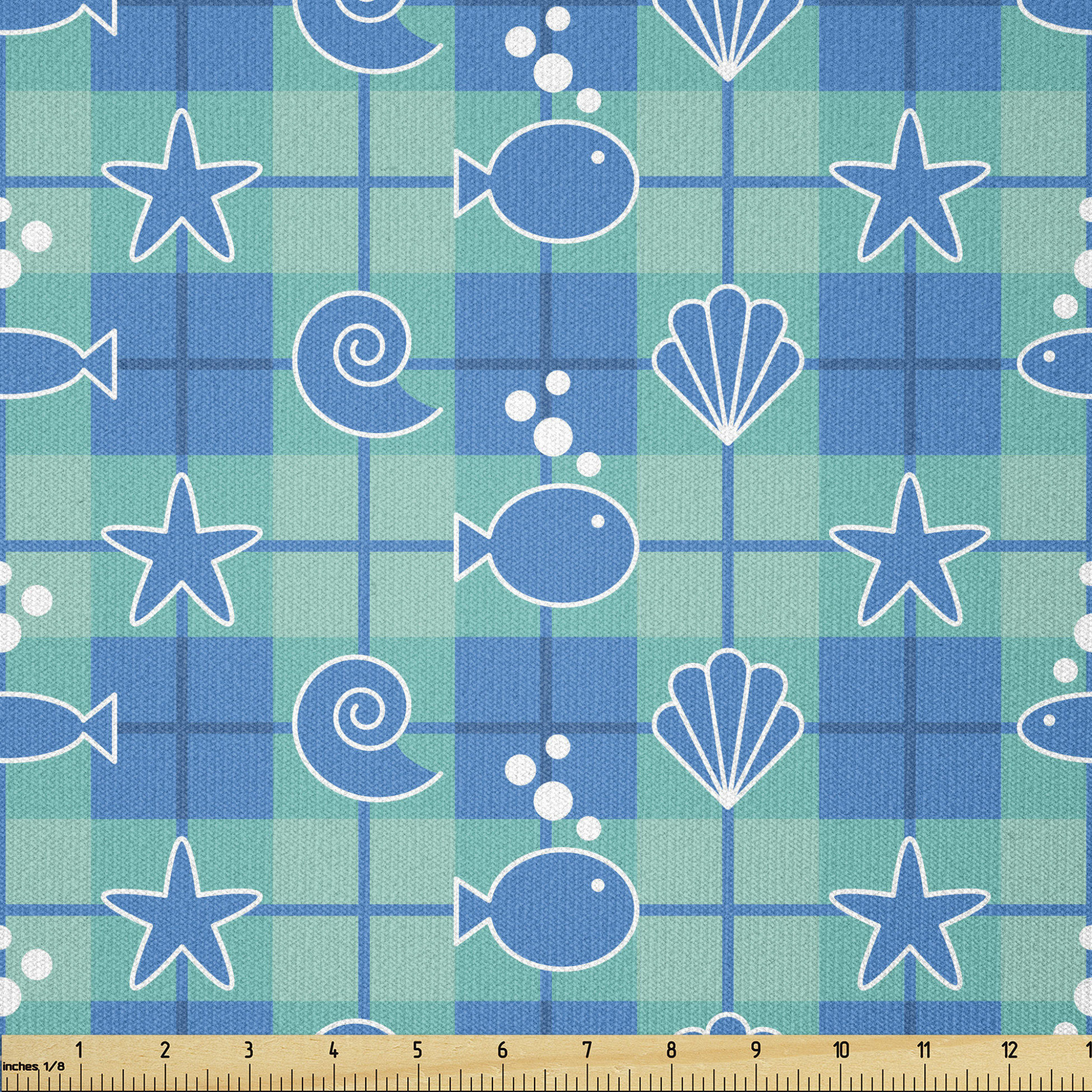 East Urban Home Ambesonne Sea Shells Fabric By The Yard, Plaid Pattern ...