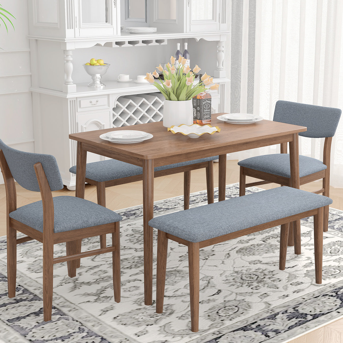 Latitude Run® Modern Dining Table Set with 2 Benches and 2 Chairs, 5 ...