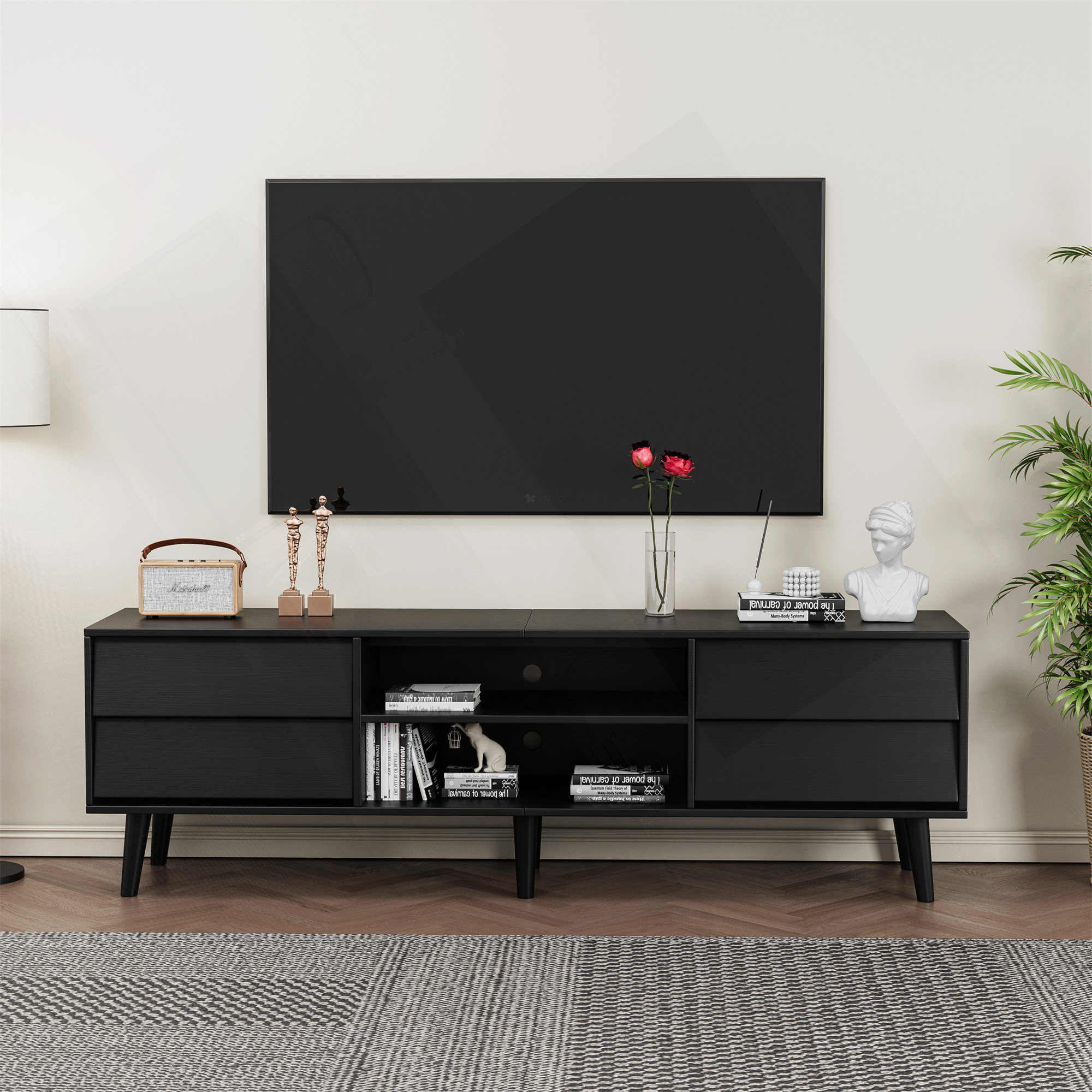 Latitude Run® 63 Inch TV Stand Features Vintage-Style And Bevel Design ...