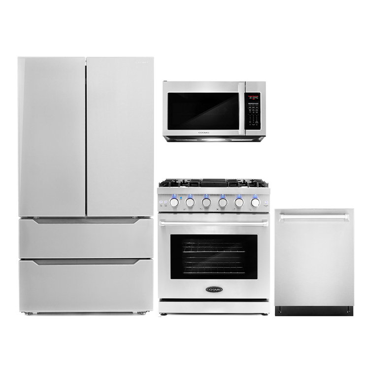 Cosmo 4 Piece Kitchen Appliance Package with French Door Refrigerator ...