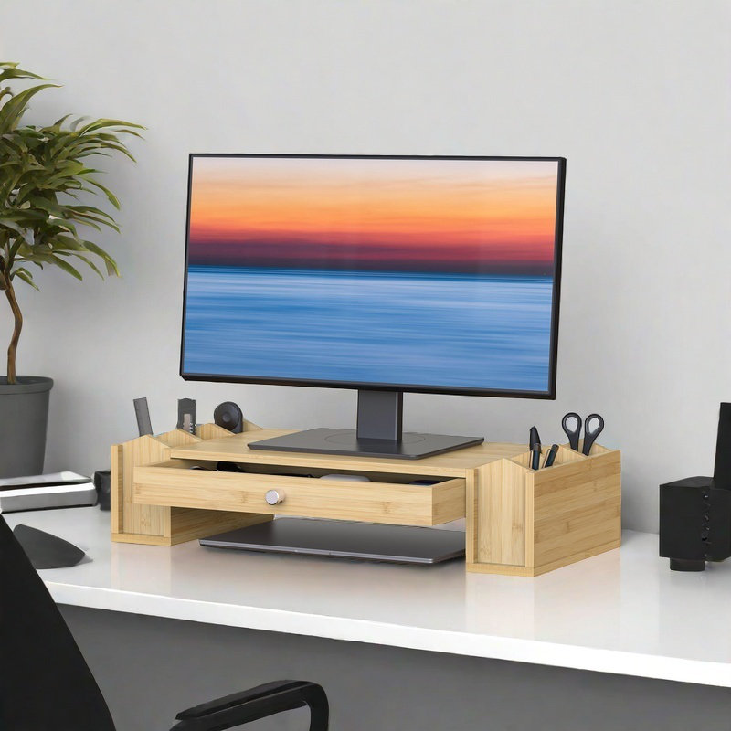 Latitude Run® Monitor Stand Riser with Drawer and Pen Holder | Wayfair