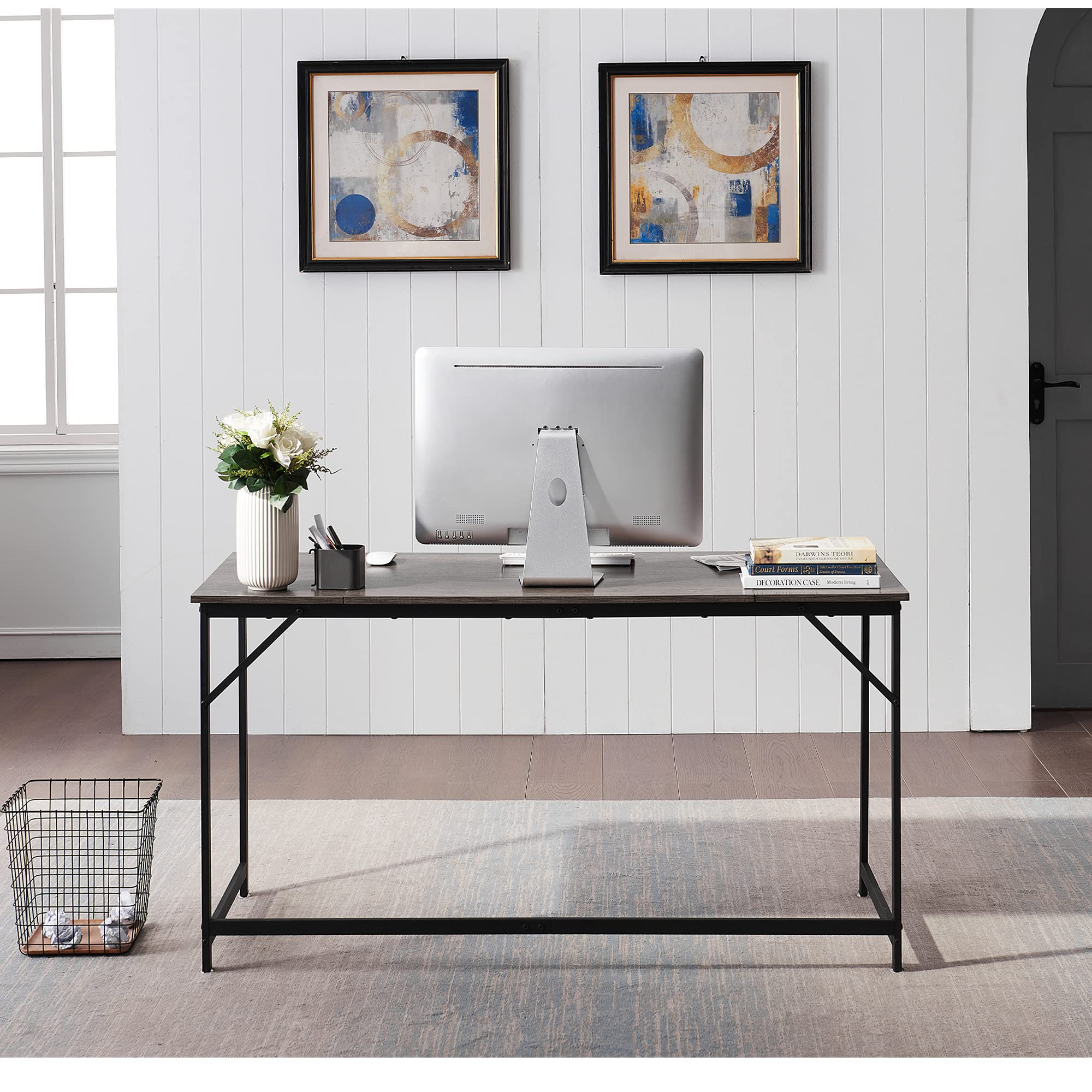 Inbox Zero Ivinta Metal Frame Writing Desk Computer Desk for Home and ...
