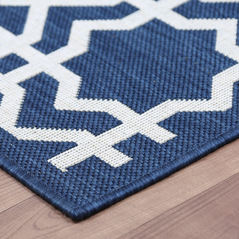 Red Barrel Studio® Finnigan Geometric Flatweave Navy Blue Area Rug ...