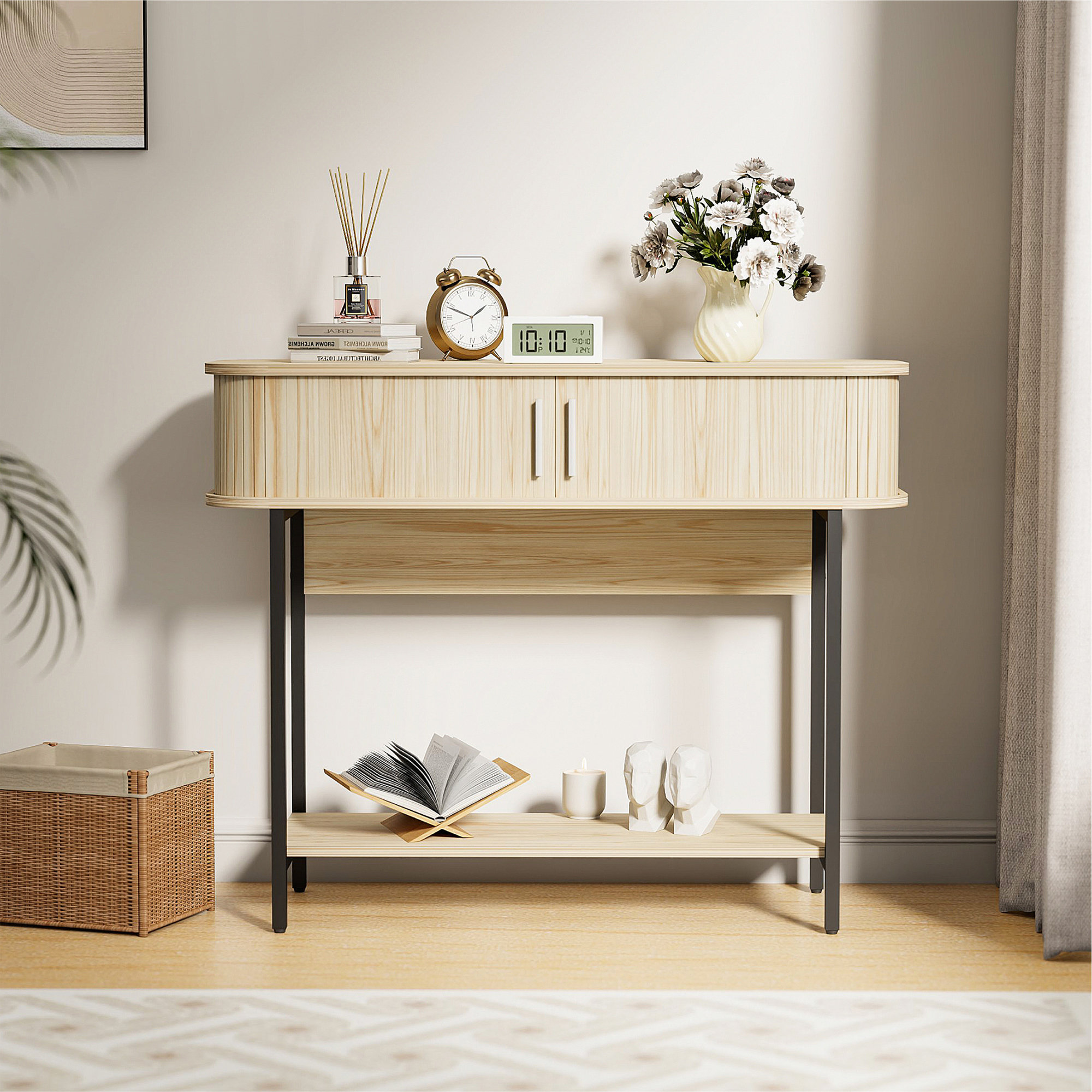 Ebern Designs Fluted Entryway Table, 39.4" Narrow Console Table with ...
