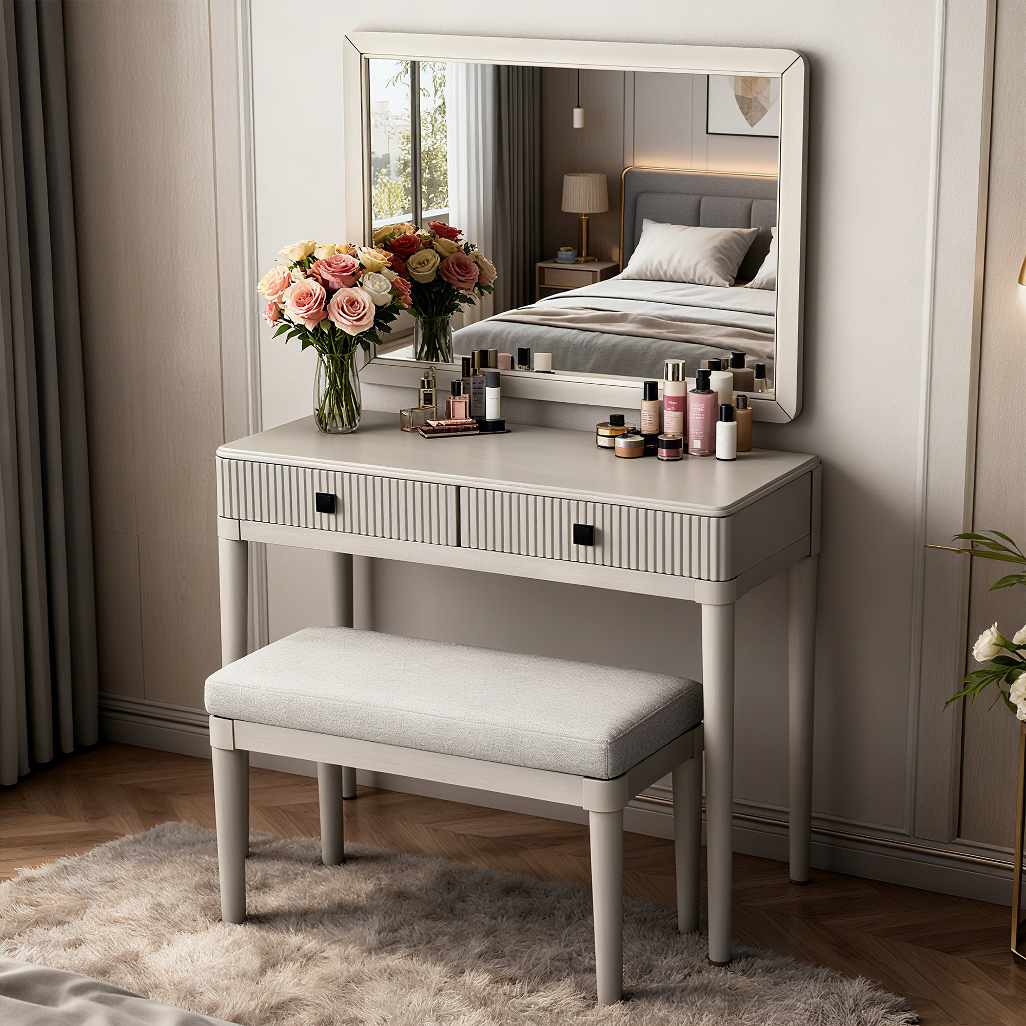 Latitude Run® Makeup Vanity Table Set with Mirror and Stool - Wayfair ...