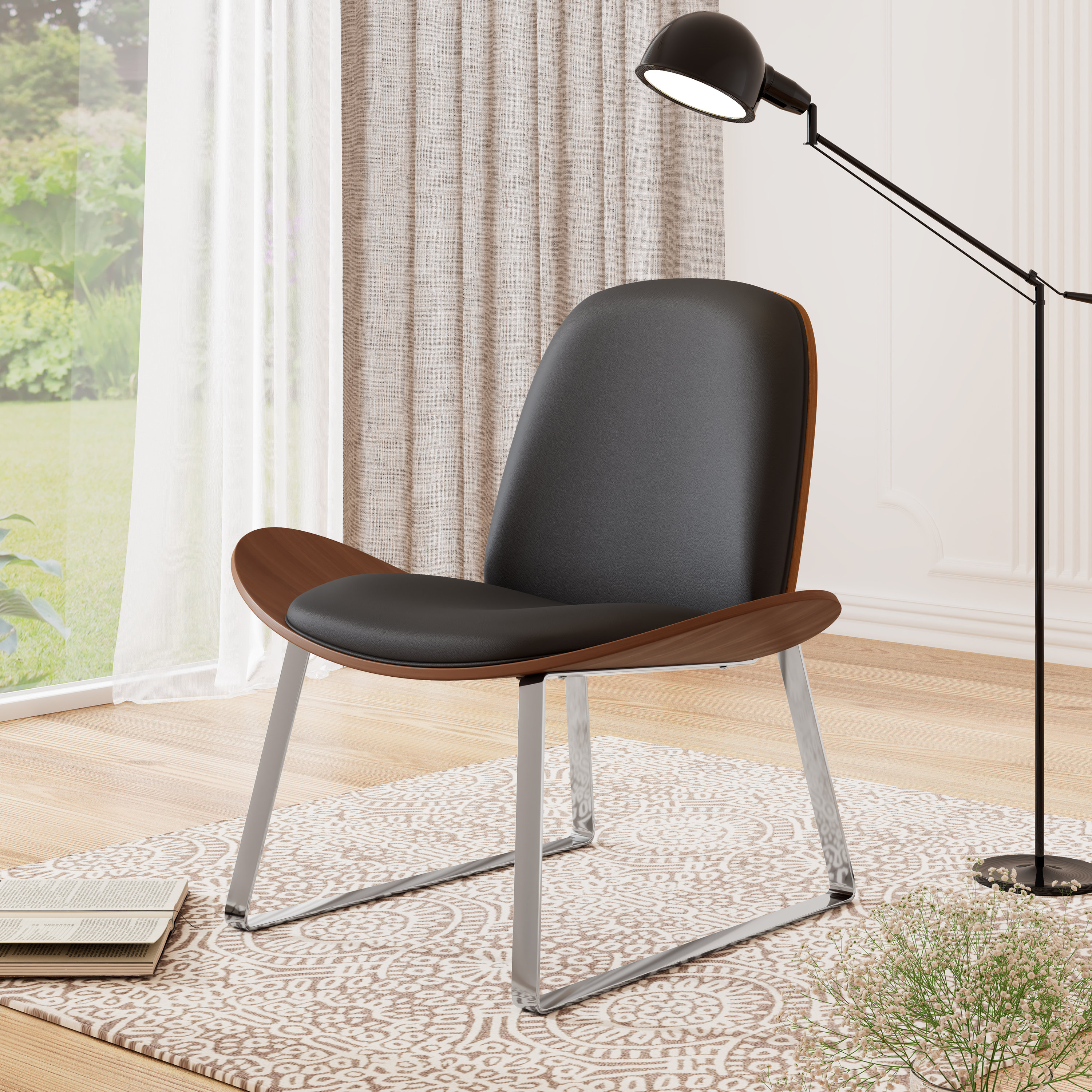 George Oliver Faux Leather Upholstered Lounge Chair with Metal Sled ...