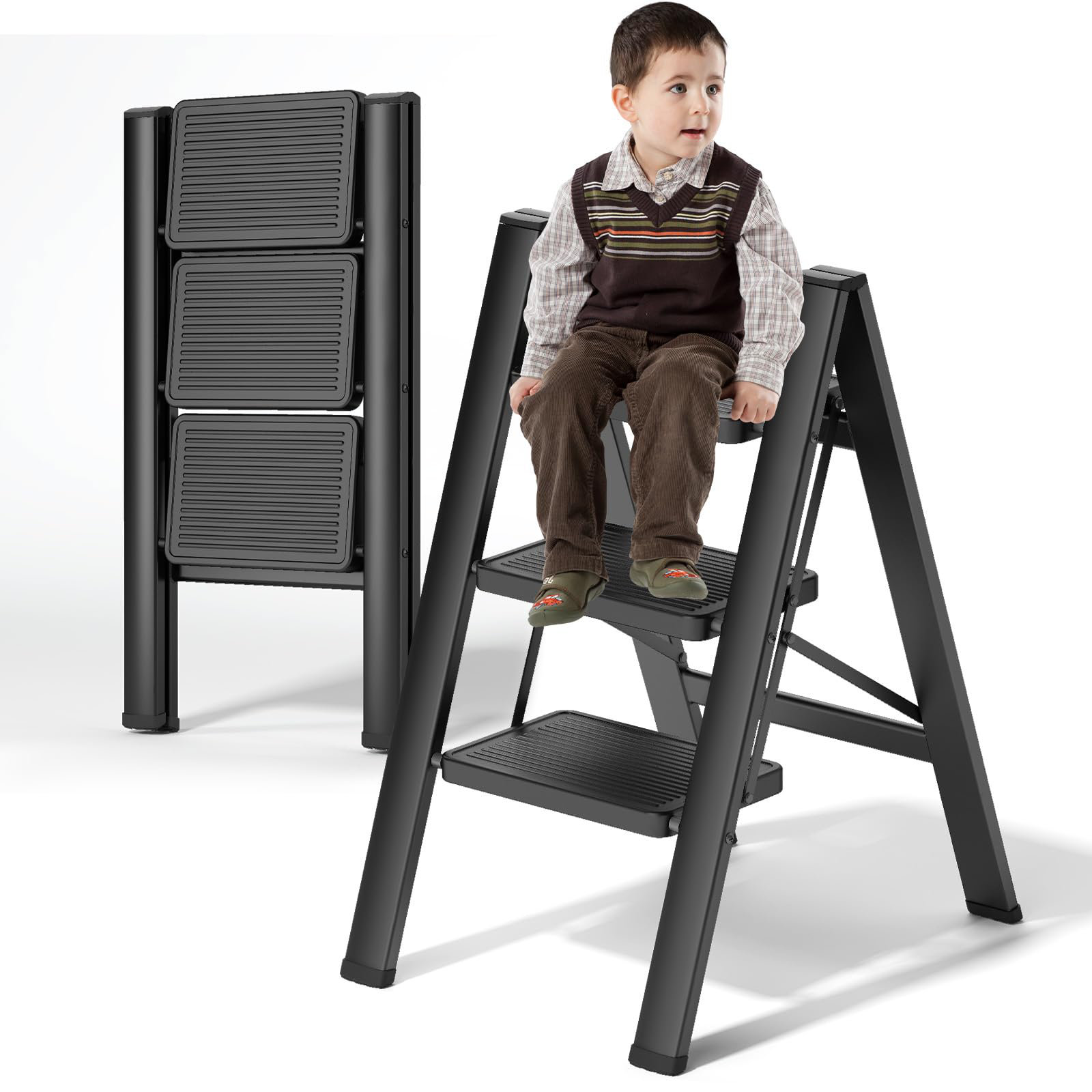 WFX Utility™ 3 Step Ladder Folding Step Stools For Adults,Kitchen Step ...