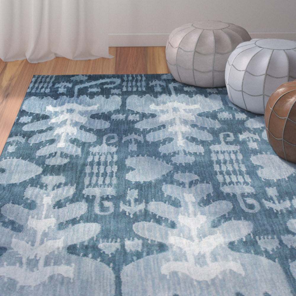 Dakota Fields Paisley Handmade Tufted Wool Blue Area Rug | Wayfair