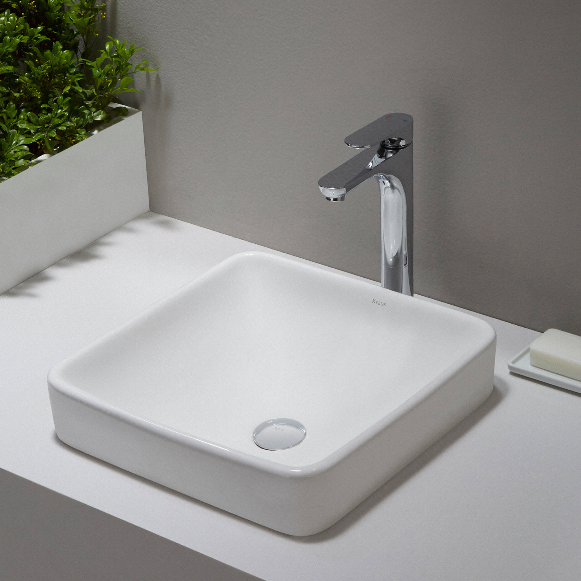 Kraus Elavo Ceramic Square Drop-In Bathroom Sink with Overflow ...