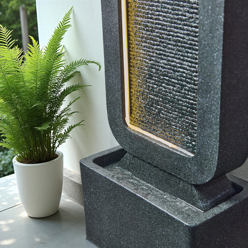 Millwood Pines Modern Outdoor Floor Fountain with LED Light, Water ...