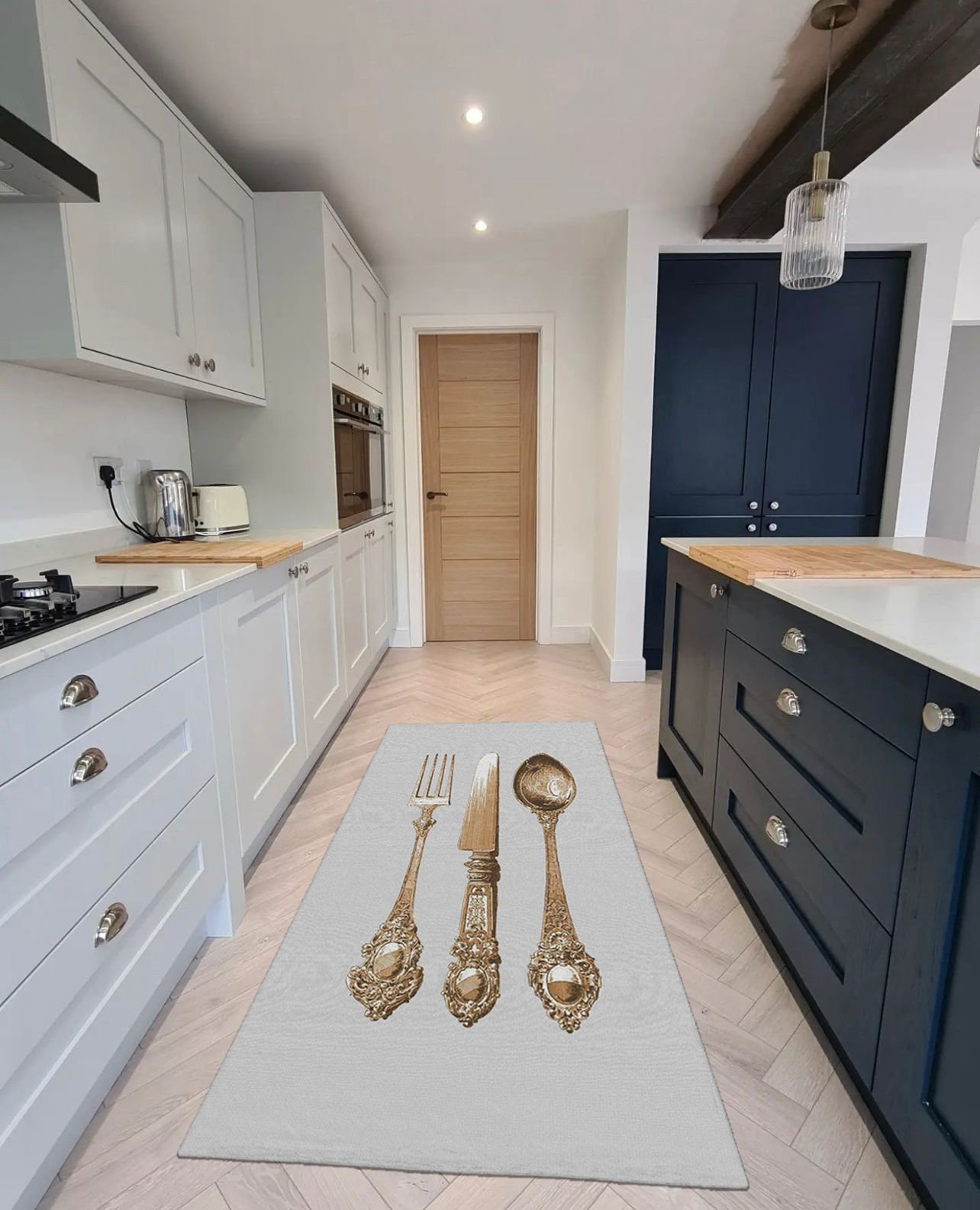 Bloomsbury Market Fork, Knife, Spoon-Themed Vintage Look Woven Base Rug ...