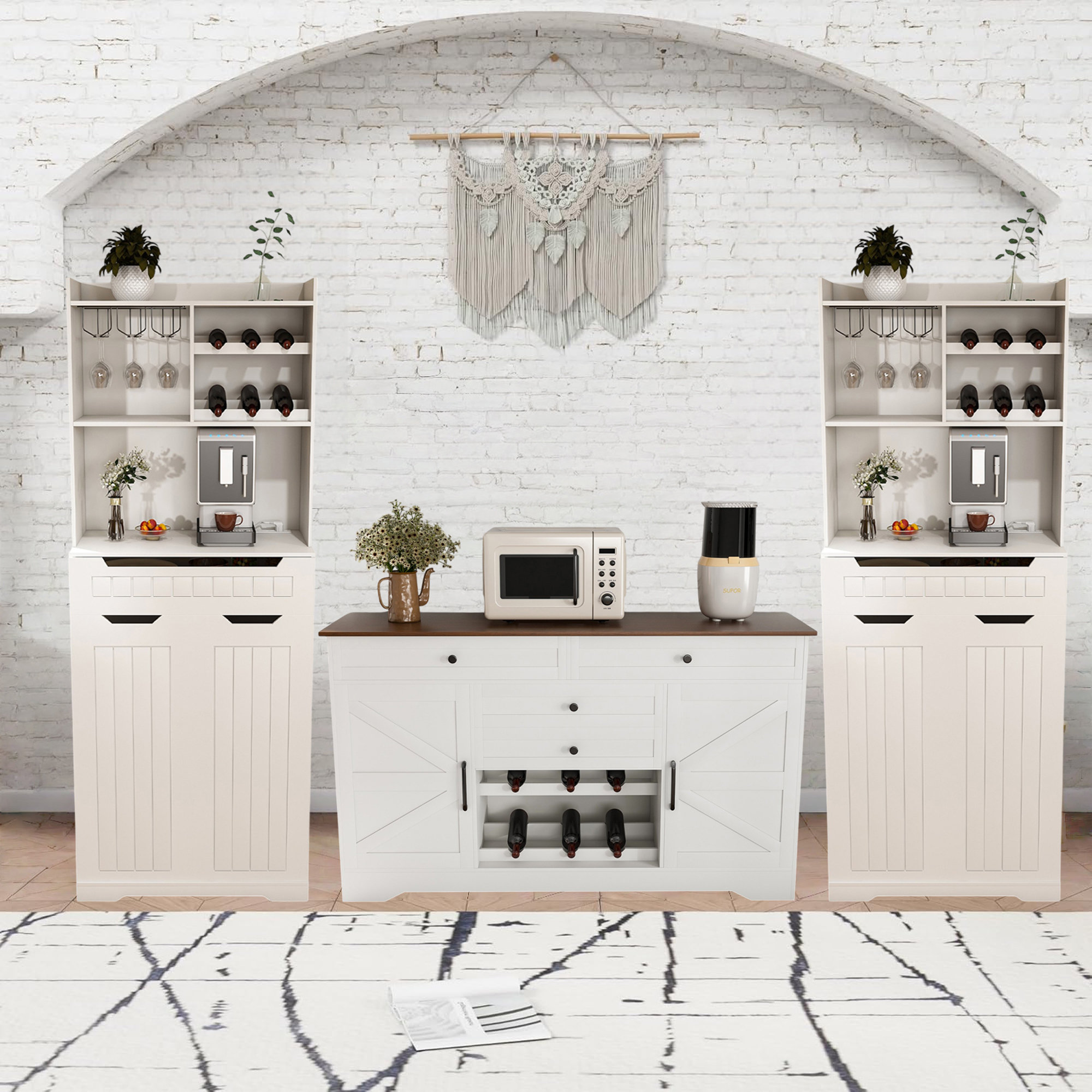 August Grove 3 Piece Bar Cabinet Set 70"Tall Bar Cabinet With 2 Drawers ...