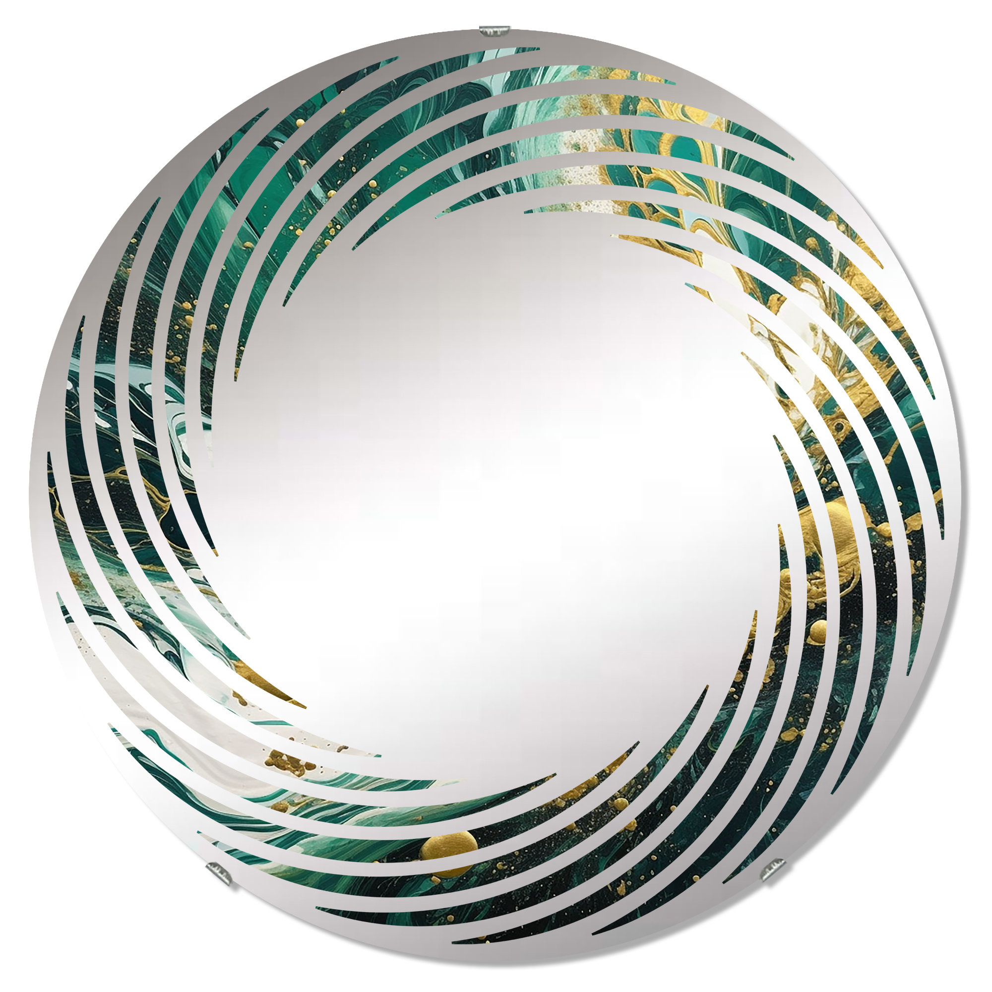 East Urban Home Green And Gold Serene Cascade I - Spiral Wall Mirror ...